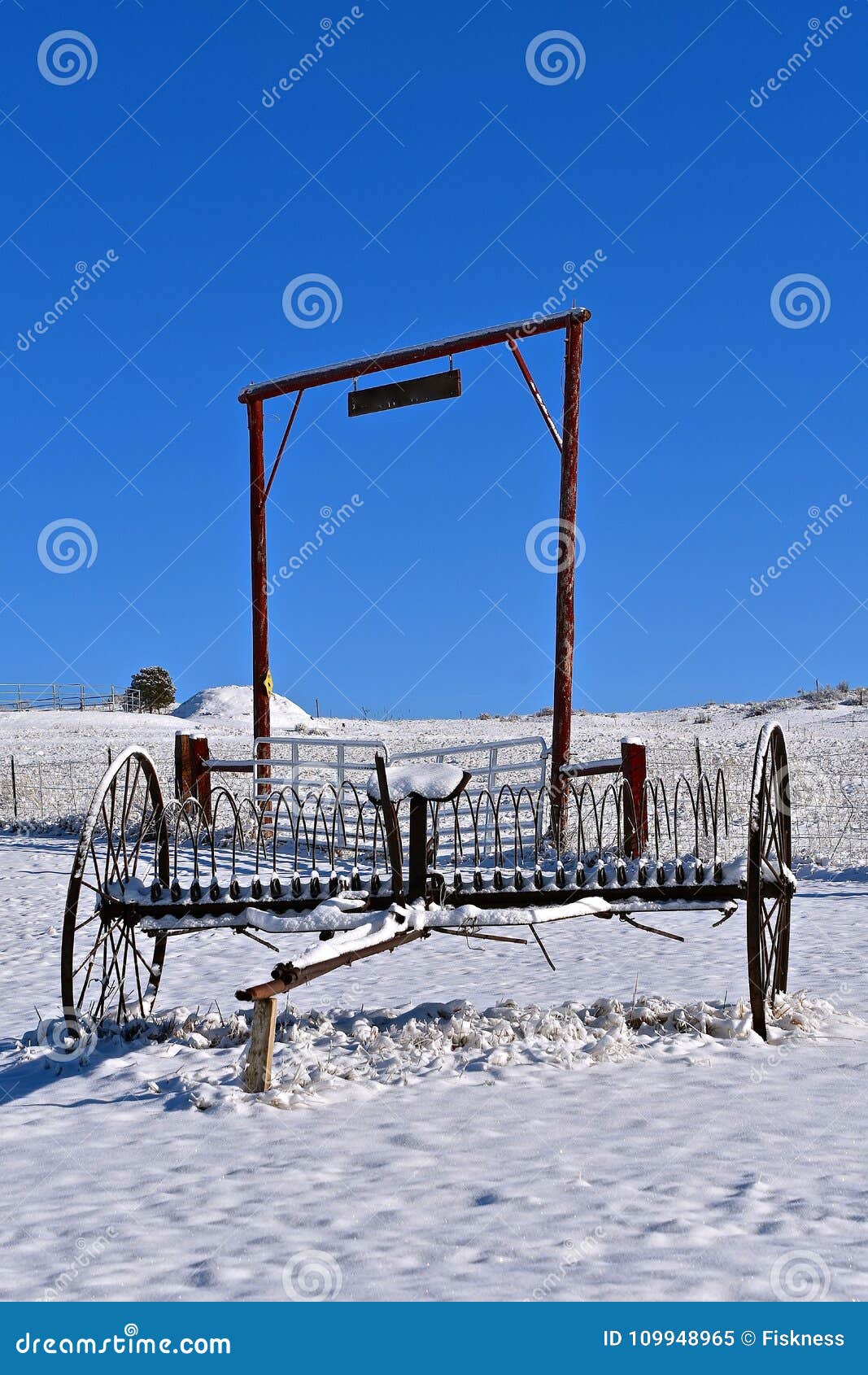 Old Metal Dump Rake Left in the Snow at a Ranch Setting. Stock Image ...
