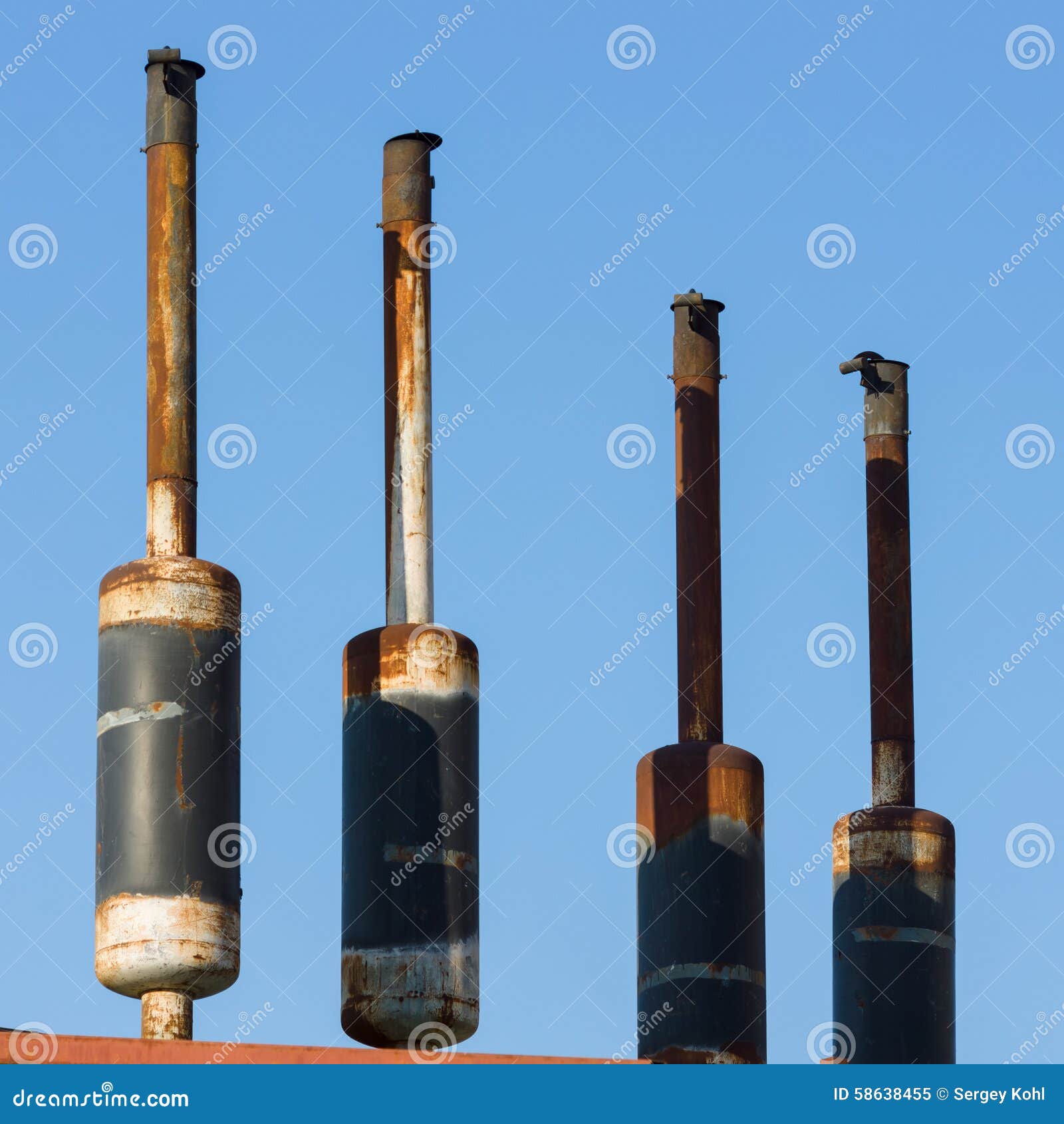 Old metal exhaust pipes. stock image. Image of smoke - 58638455