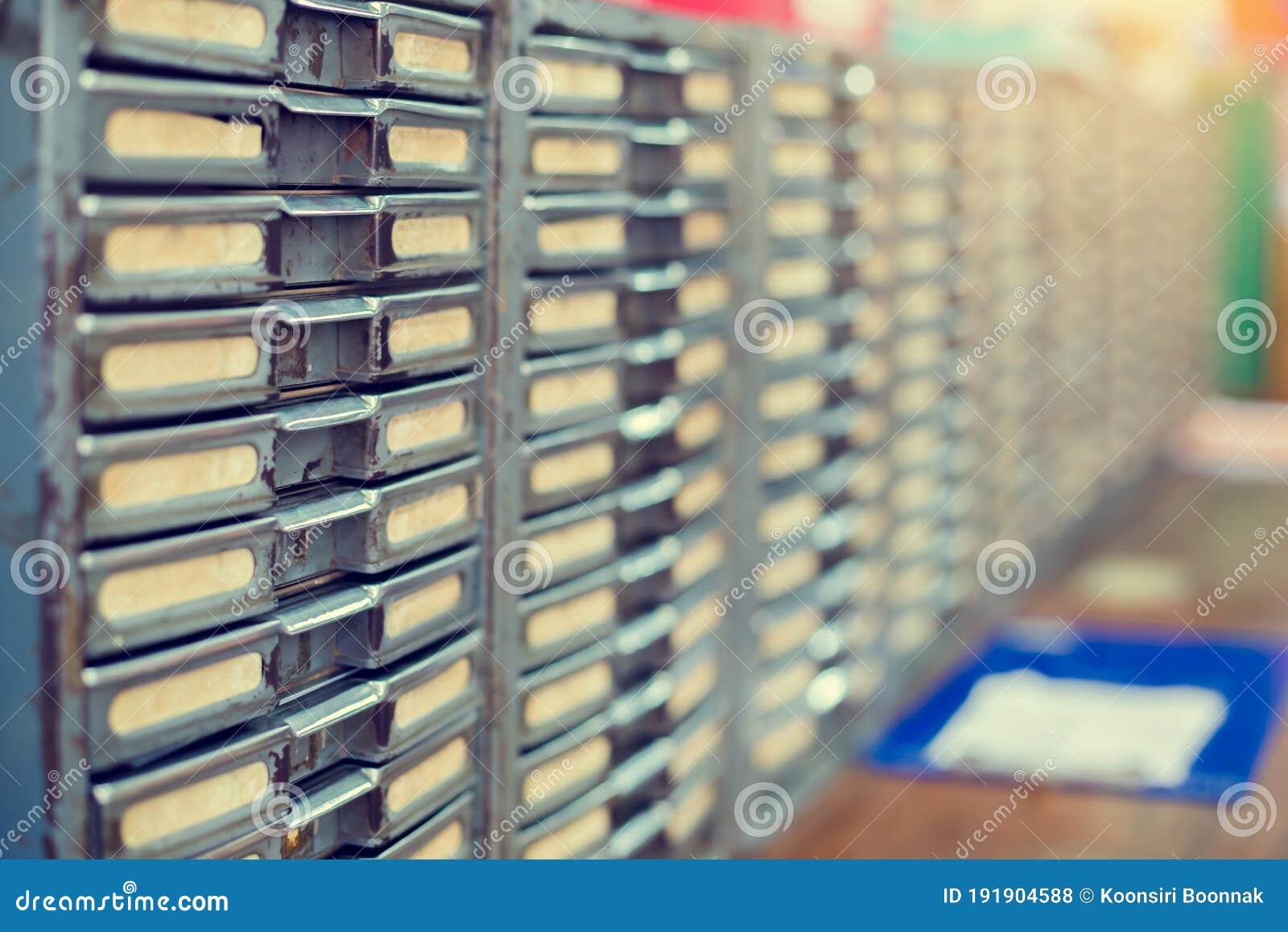 Old Metal File Cabinet. Manual Control Product System in Old Warehouse ...