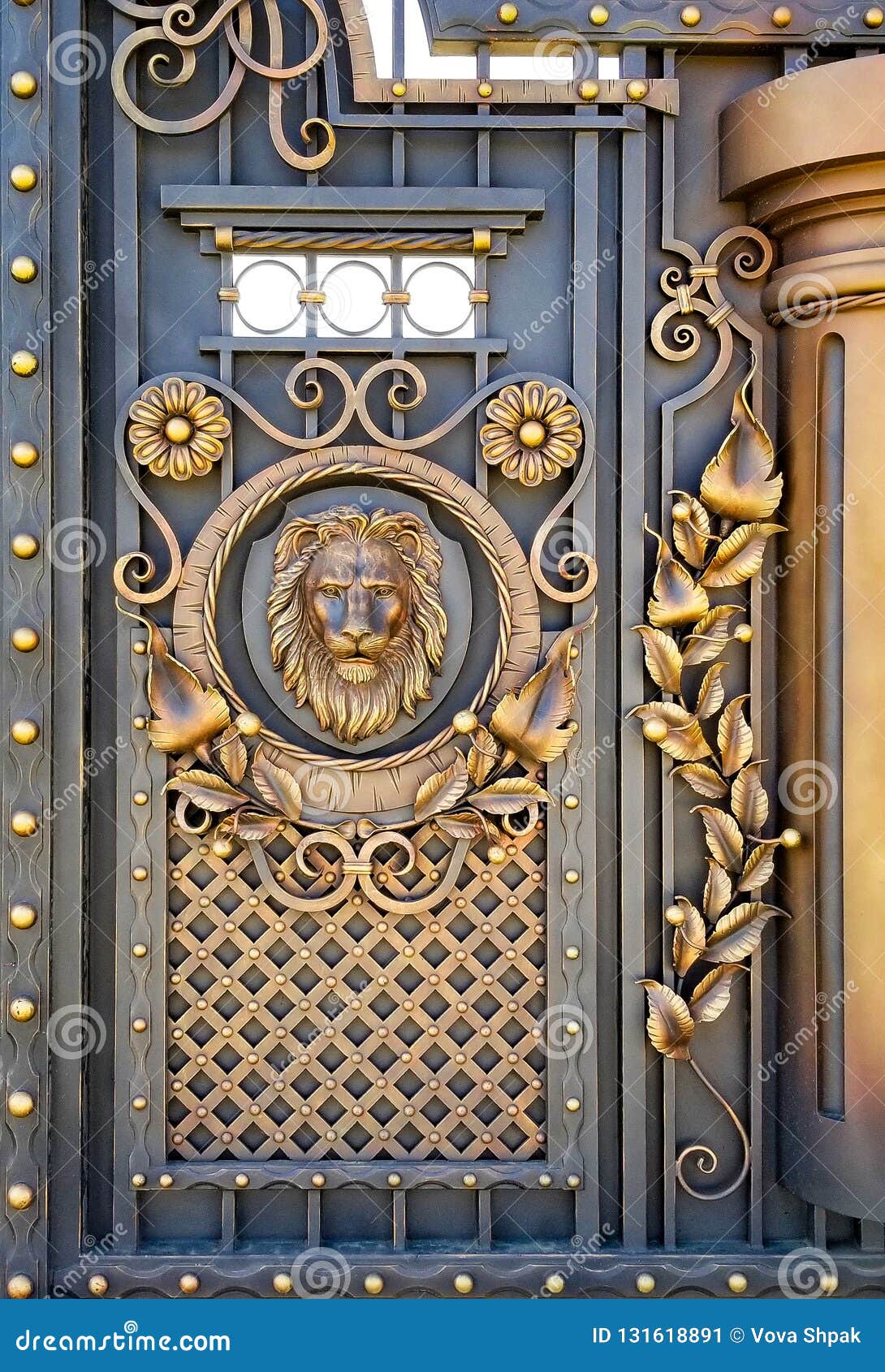 Forged doors with a lion stock image. Image of decor - 131618891