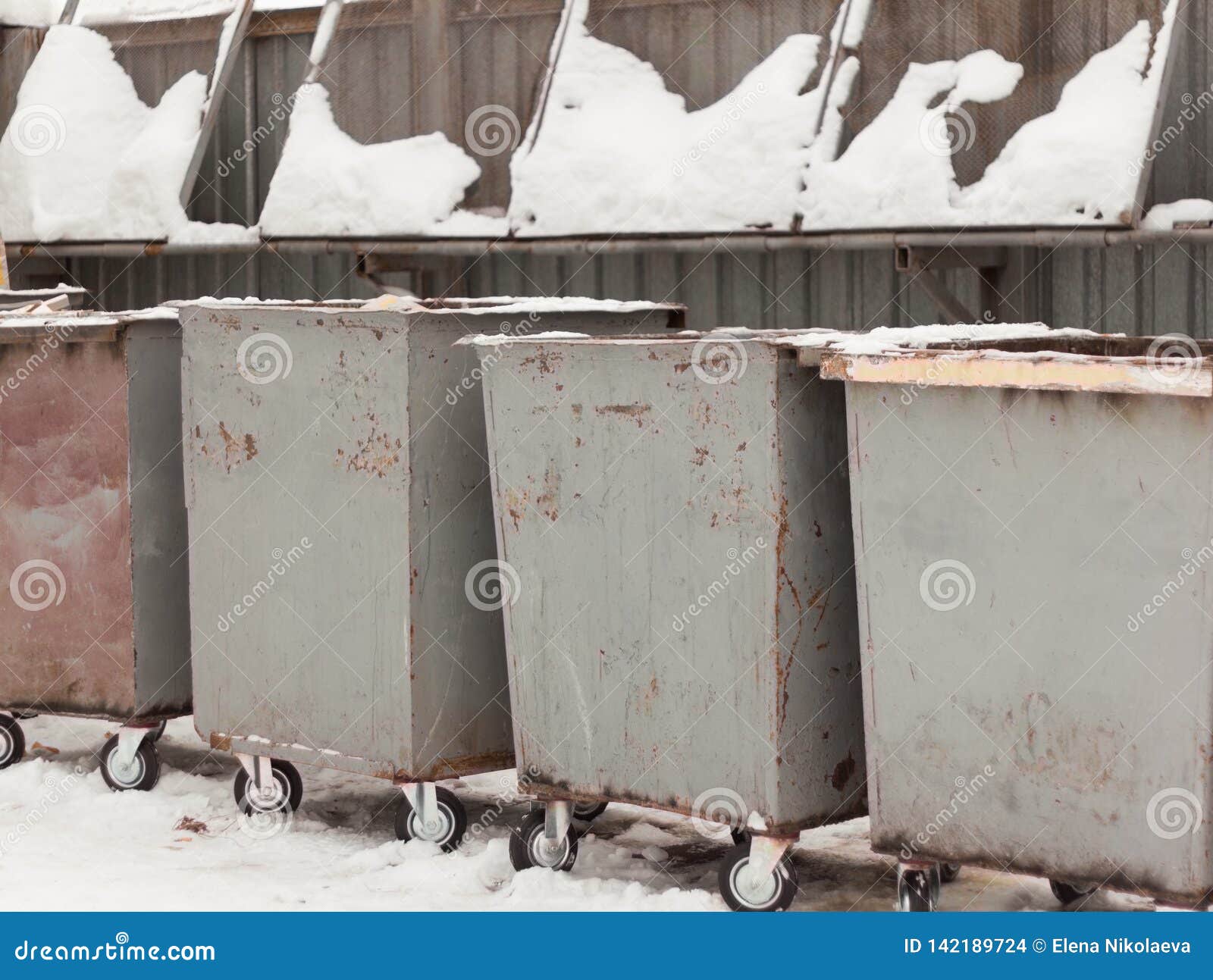 Old Metal Garbage Cans Stand in a Row Stock Photo - Image of collection ...