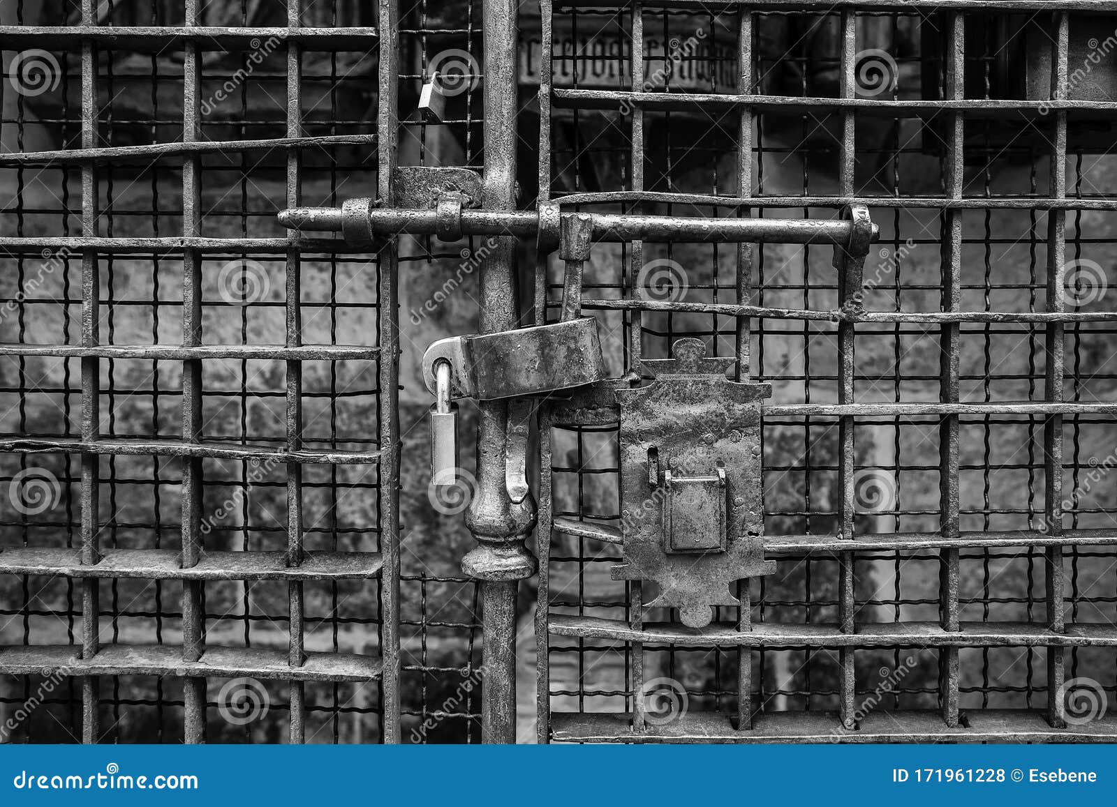 Old metal gate with lock stock photo. Image of retro - 171961228
