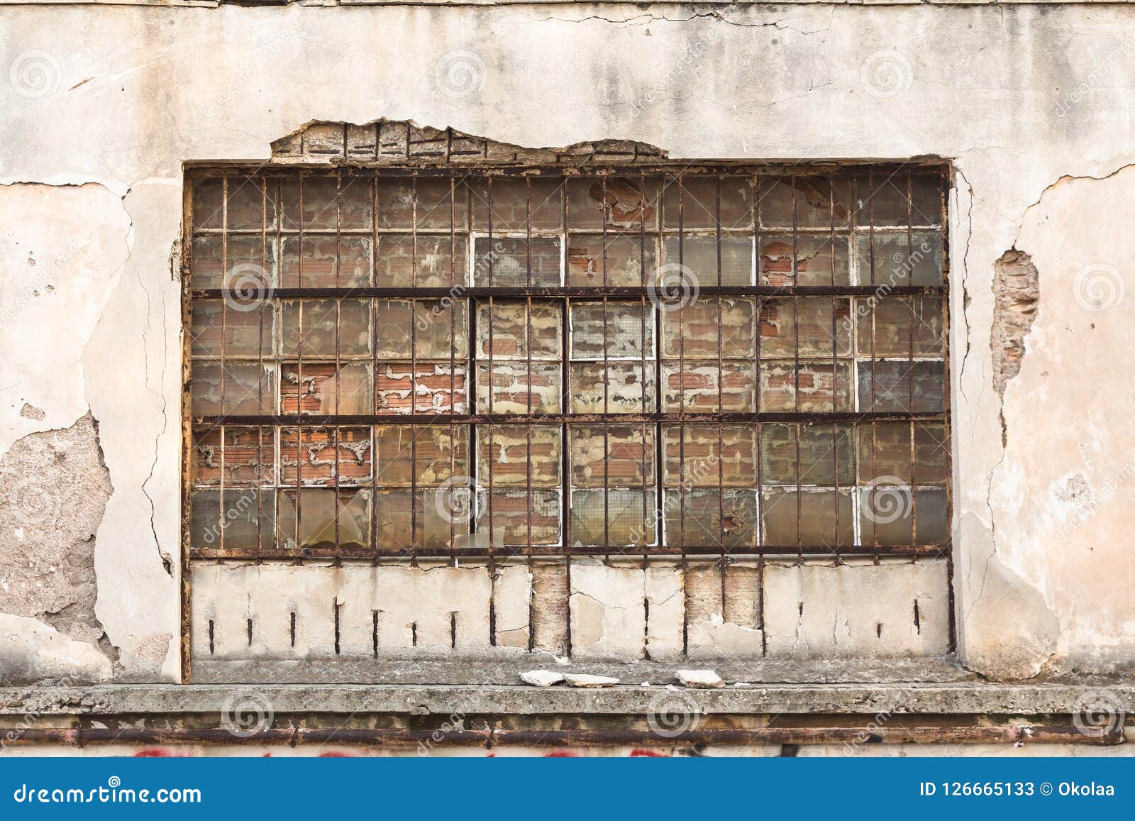 Old Metal Glass Squared Industrial Window, Blacked with Red Bricks from ...