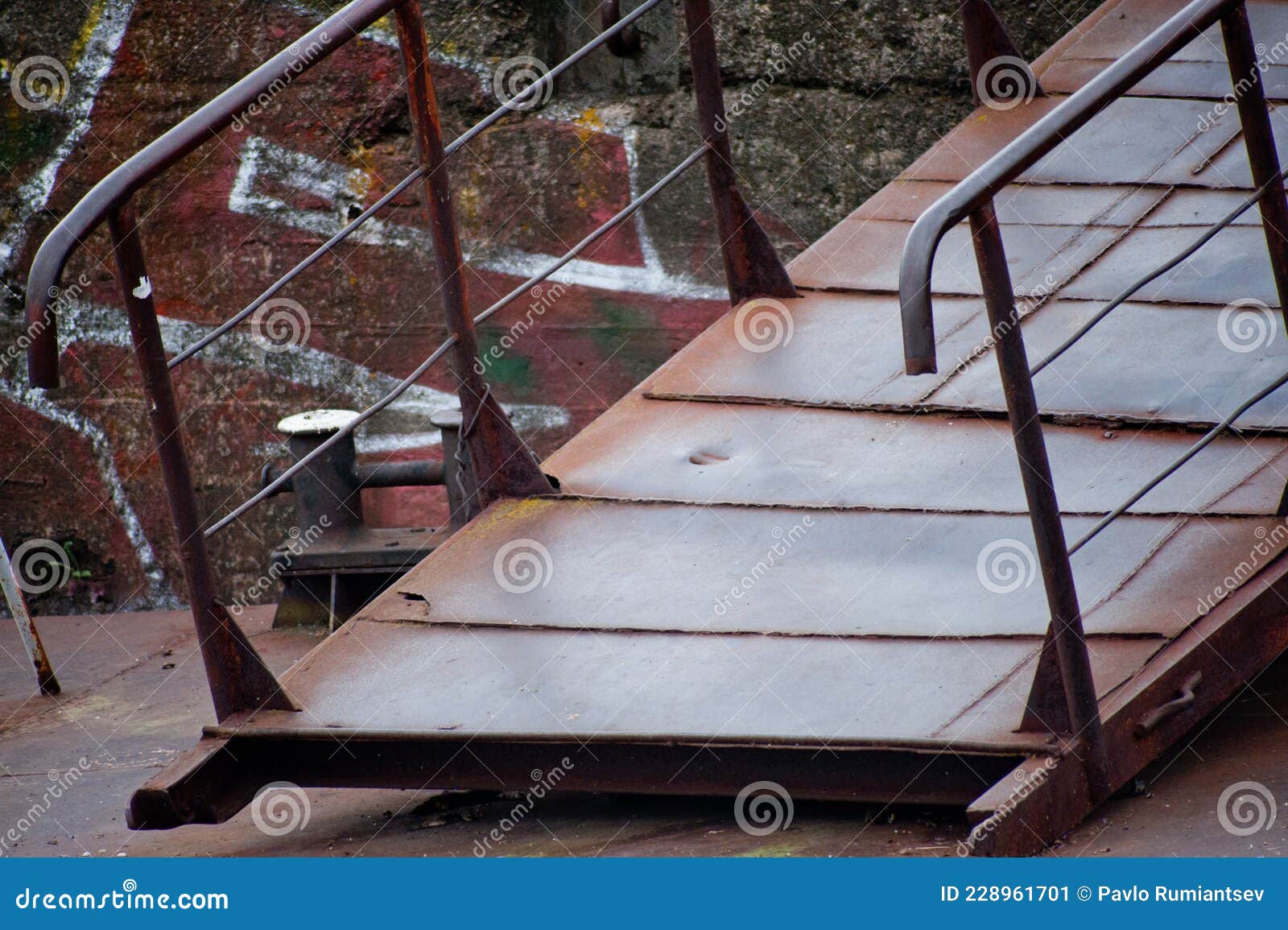 An Old Metal Ladder with Handrails Installed on the Quay Stock Image ...