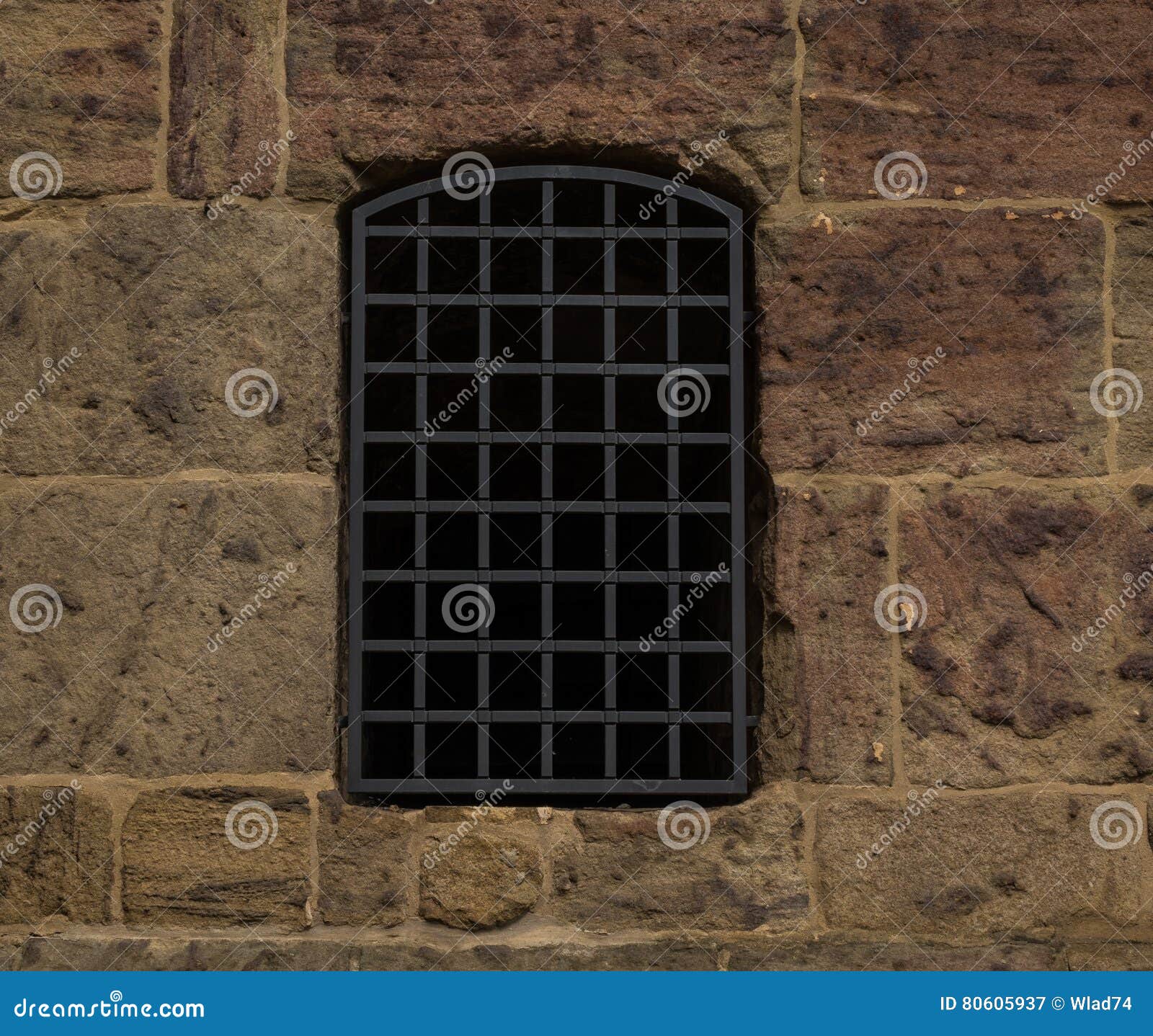 The Old Metal Lattice of a Window in Stone Wall Stock Image - Image of ...