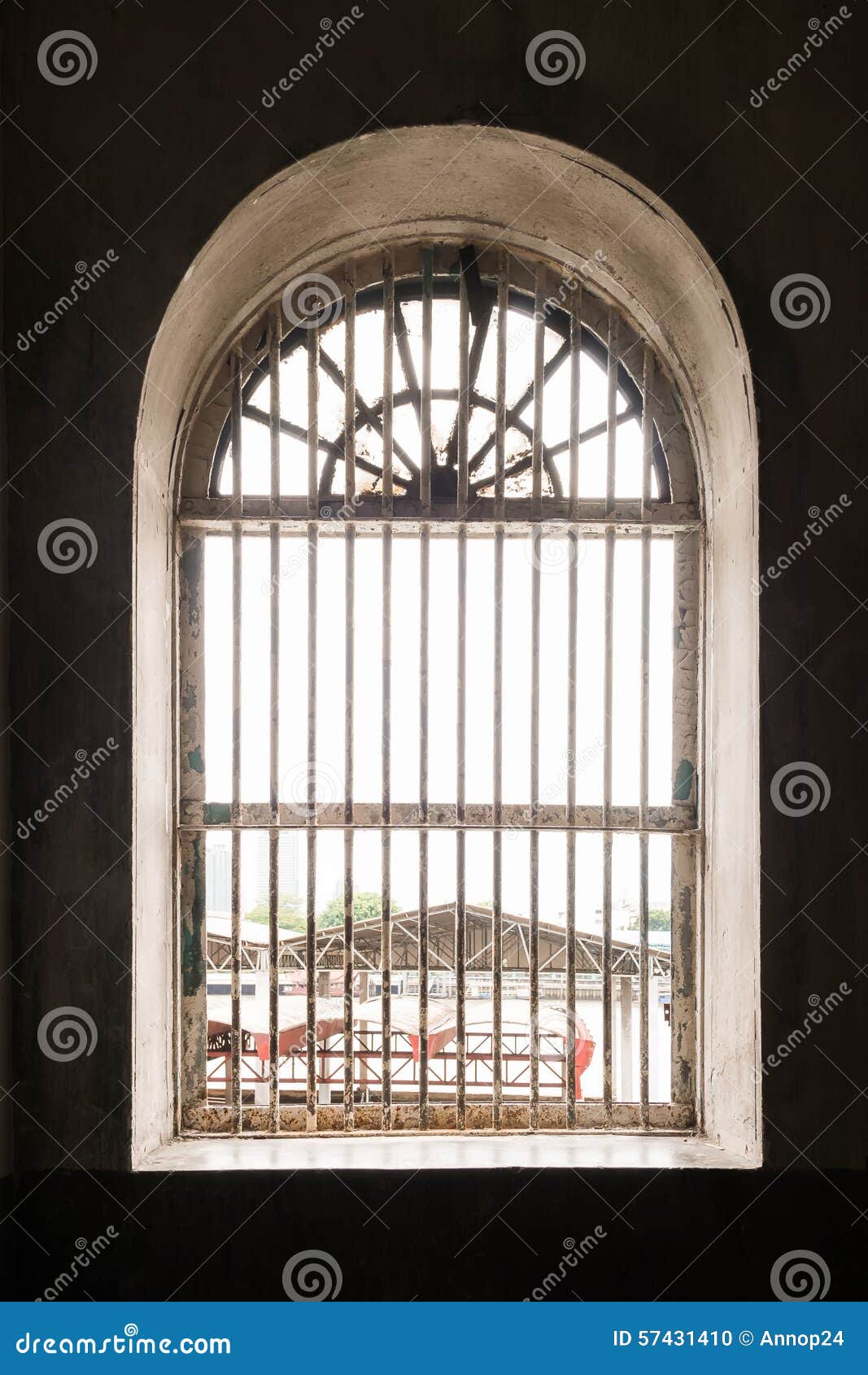 Old Metal Lattice Window in the Wall of Old Building. Stock Photo ...