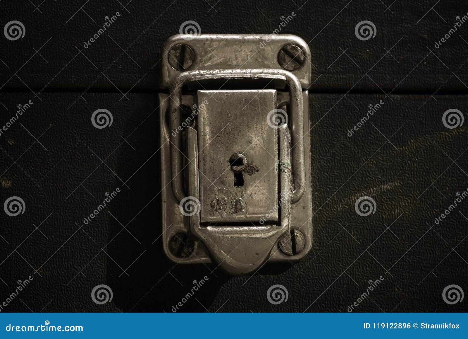 Old Metal Lock on Rustic Ancient Box. Toned Stock Photo - Image of nail ...