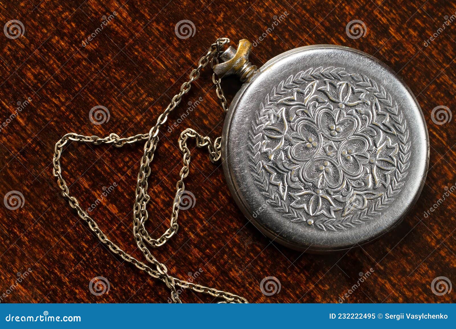 An Old Metal Medallion with a Chain and Ornament on the Surface. Stock ...