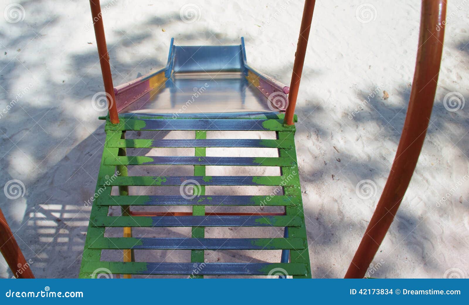 Old metal playground slde stock photo. Image of chain - 42173834