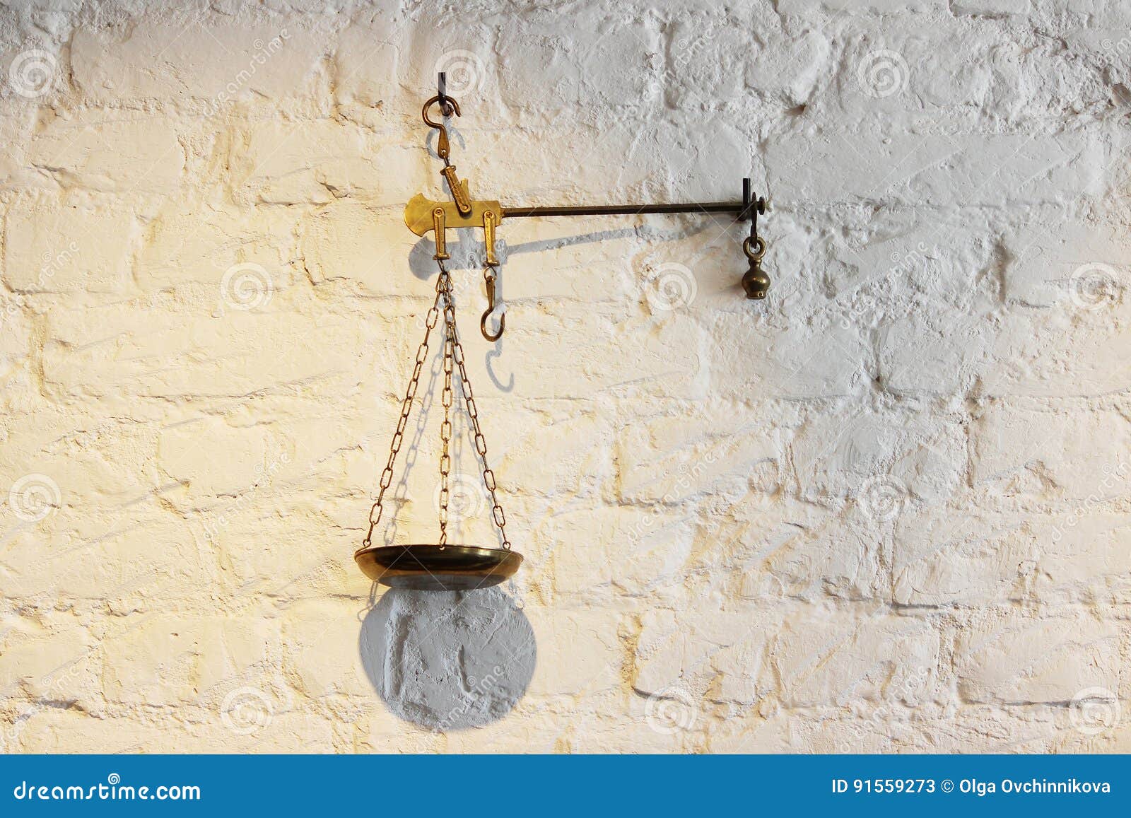 The Old Metal Scales Decorate the White Wall. Stock Image - Image of ...