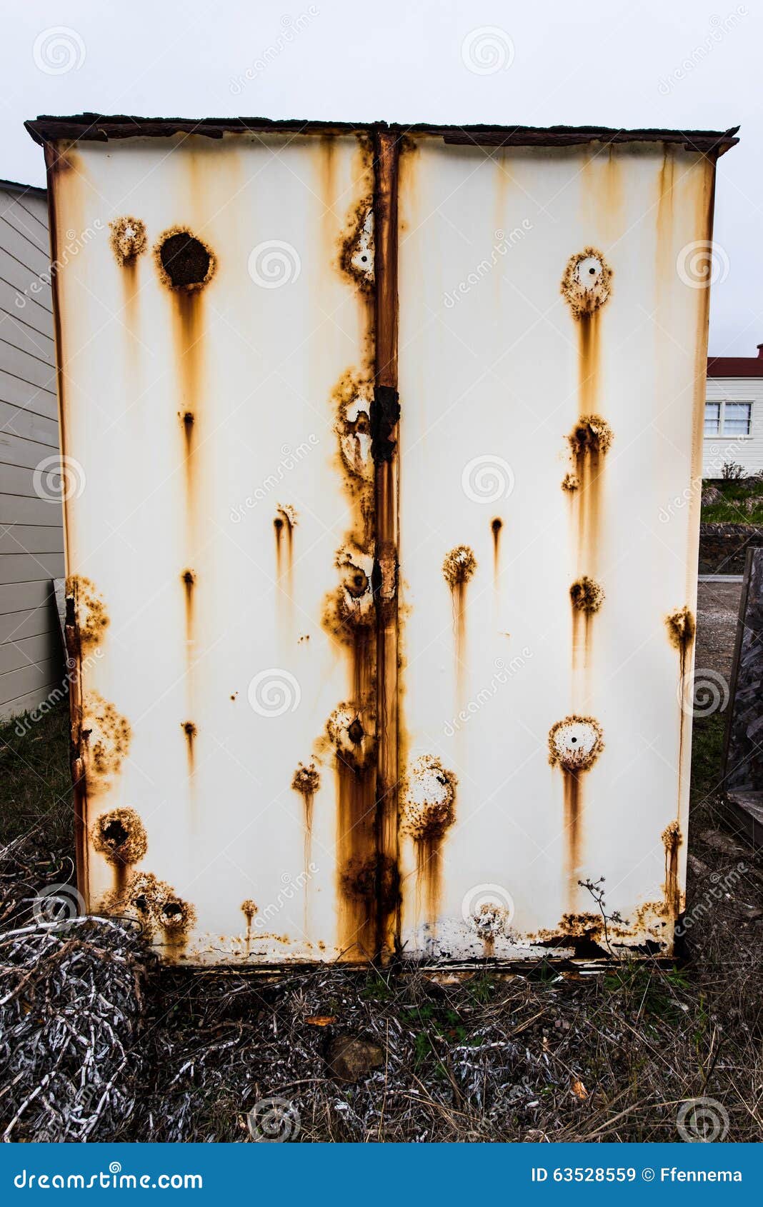 Old Metal Storage Shed with Rusty Side Stock Image - Image of surface ...