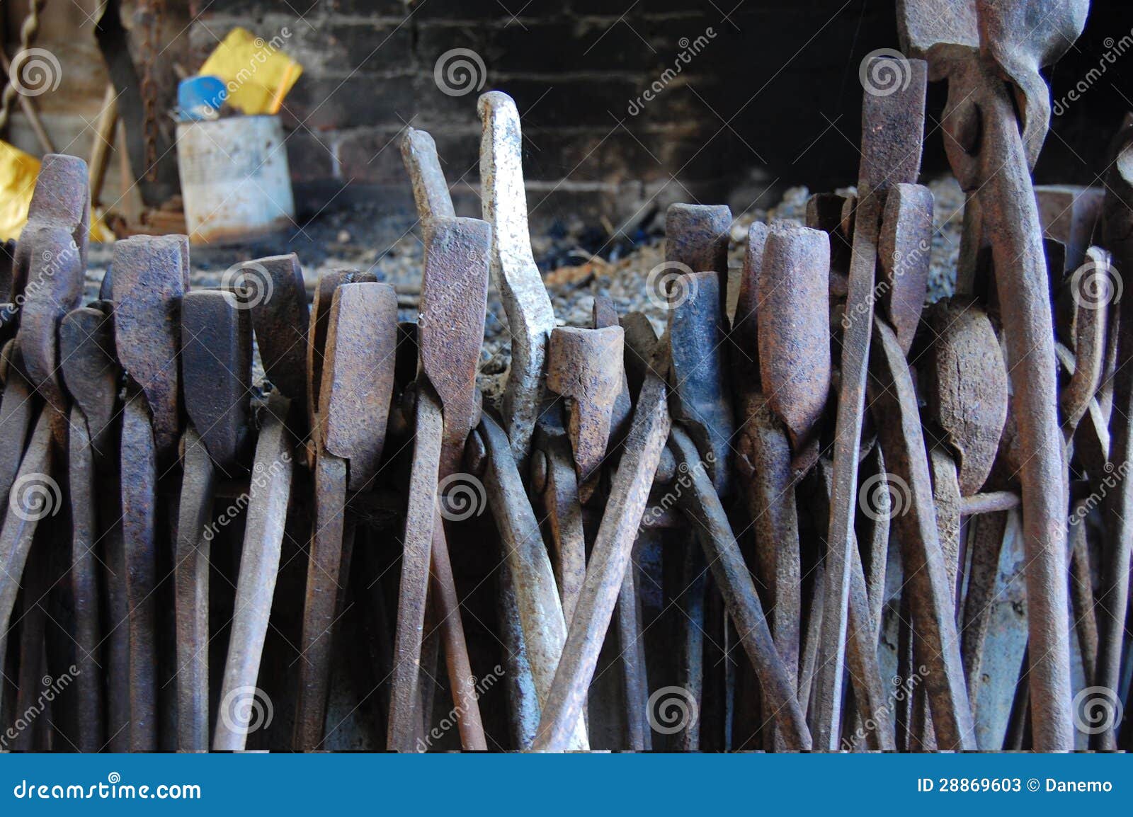 Old metal tools at forge stock image. Image of heat, tool - 28869603