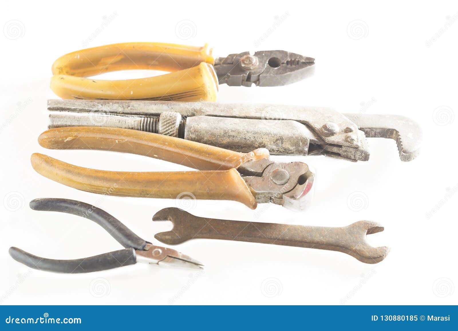 Old metal tools on white stock image. Image of isolated - 130880185