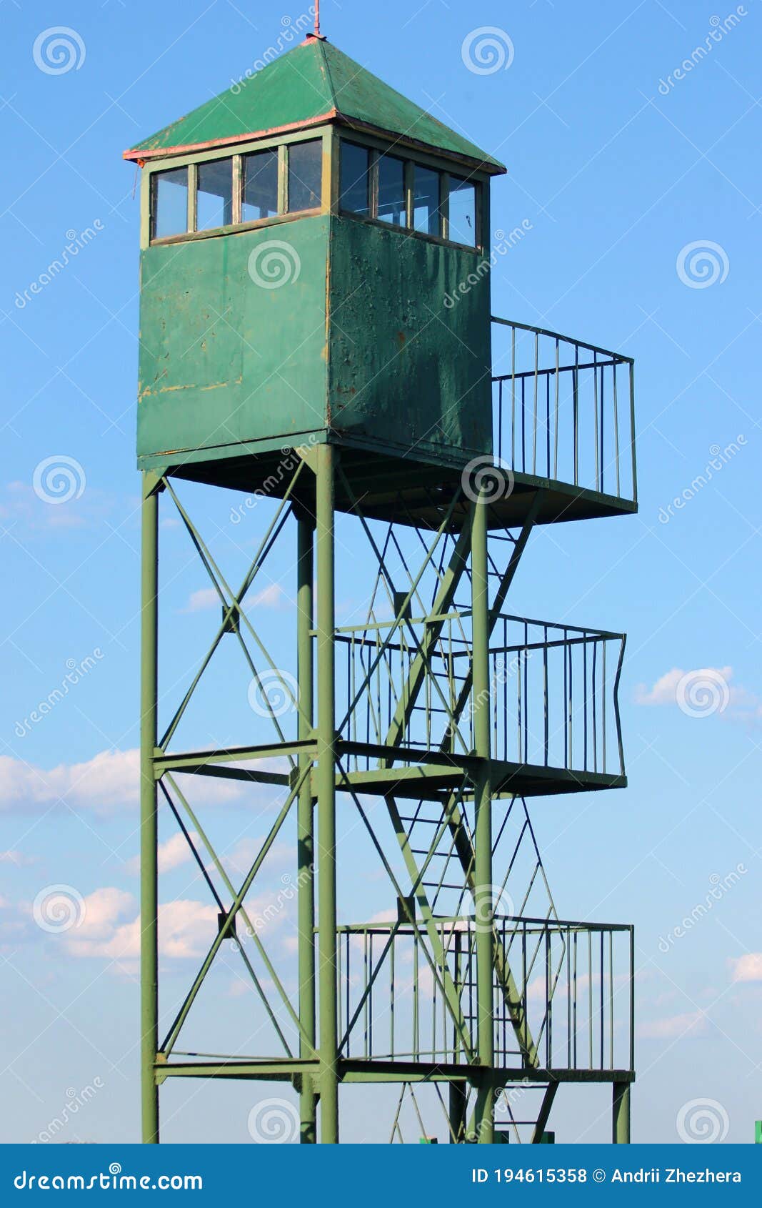 Old Metal Watchtower Against Blue Sky Stock Photo - Image of deck ...