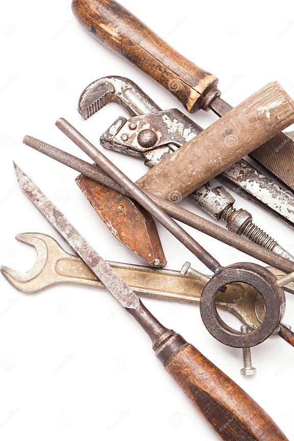 Old Metal Work Hand Tools with Rust on White Stock Photo - Image of ...