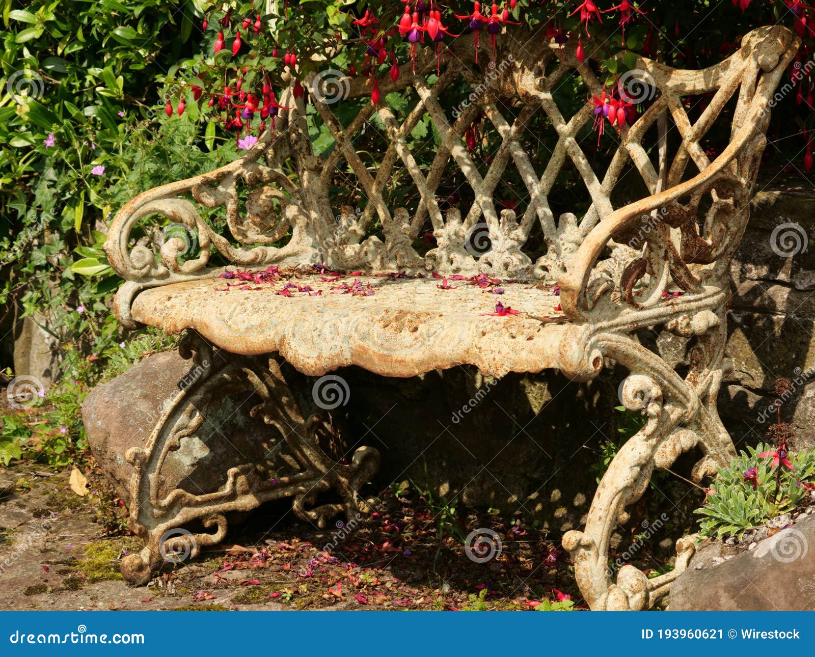 Old Metallic Bench with Intricate Designs in a Park Stock Image - Image ...