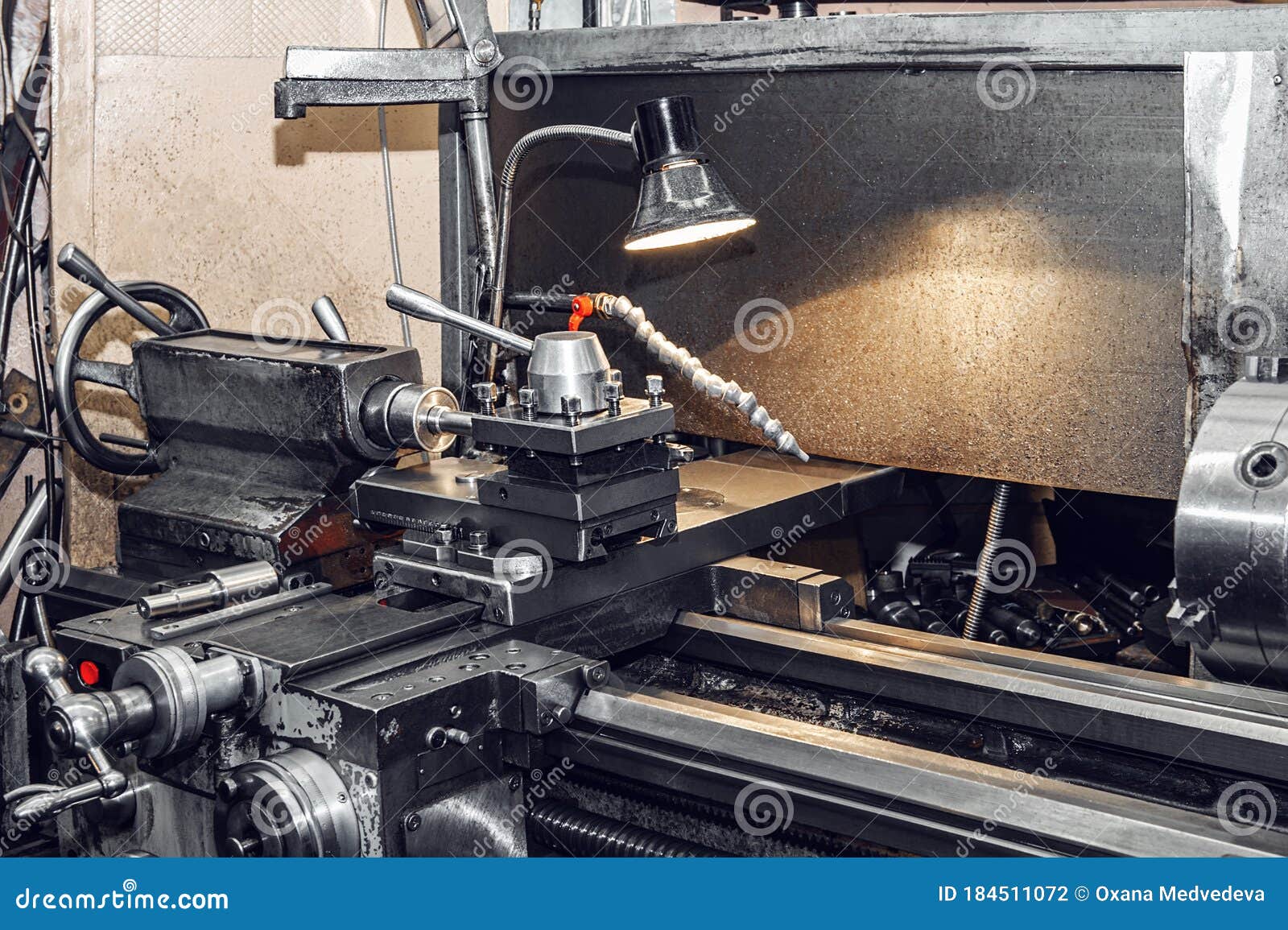 Old Metalworking Machine is Working. Turning Production Stock Photo ...