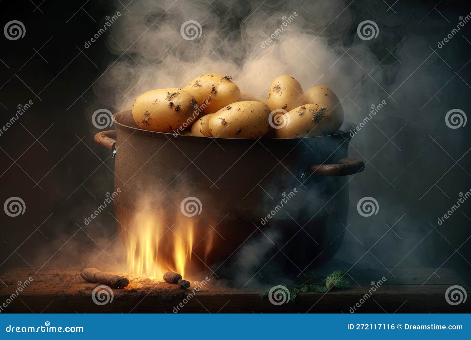 The Old Method of Boiling Potatoes Stock Illustration - Illustration of ...
