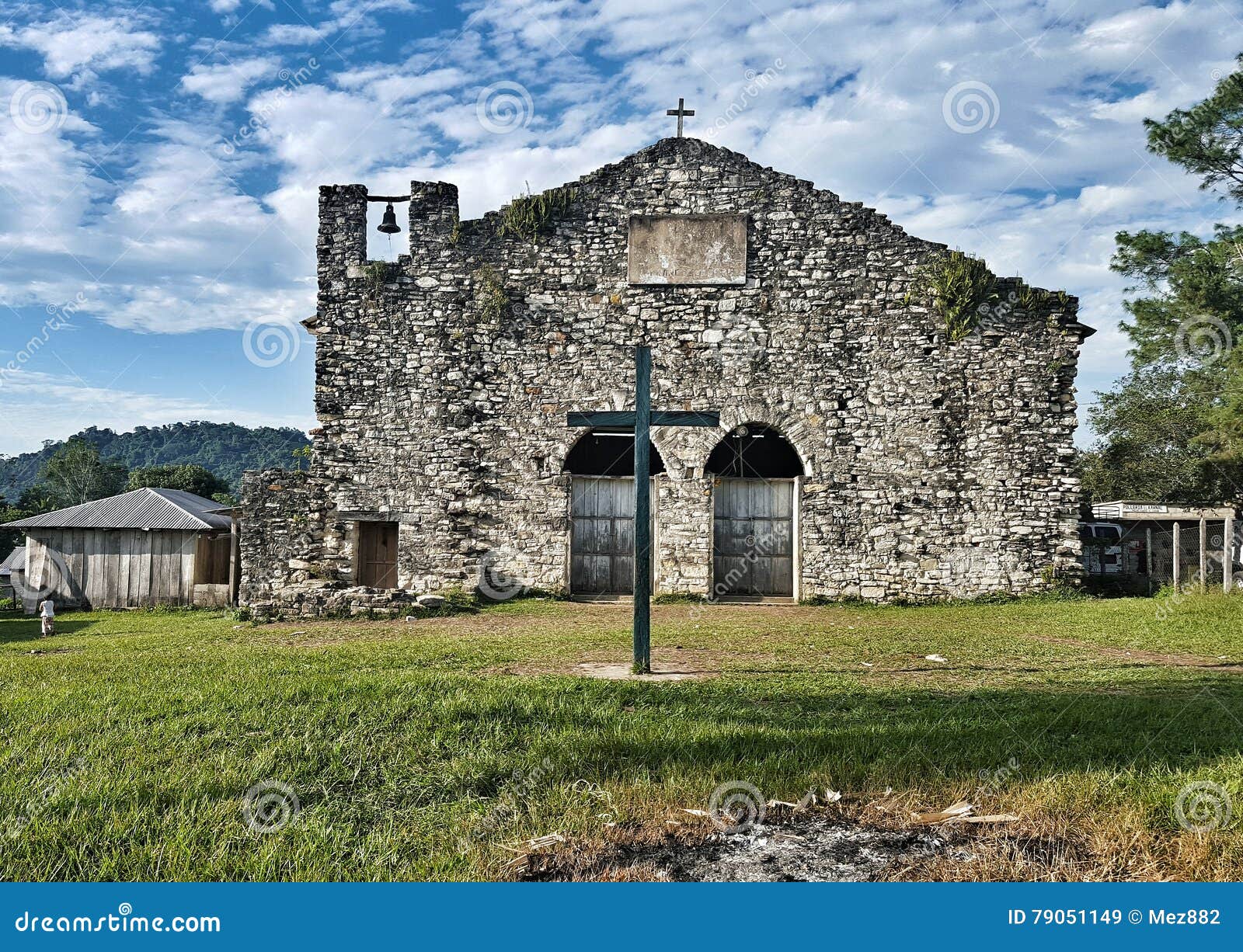 Old Mexican church stock image. Image of cross, clouds - 79051149