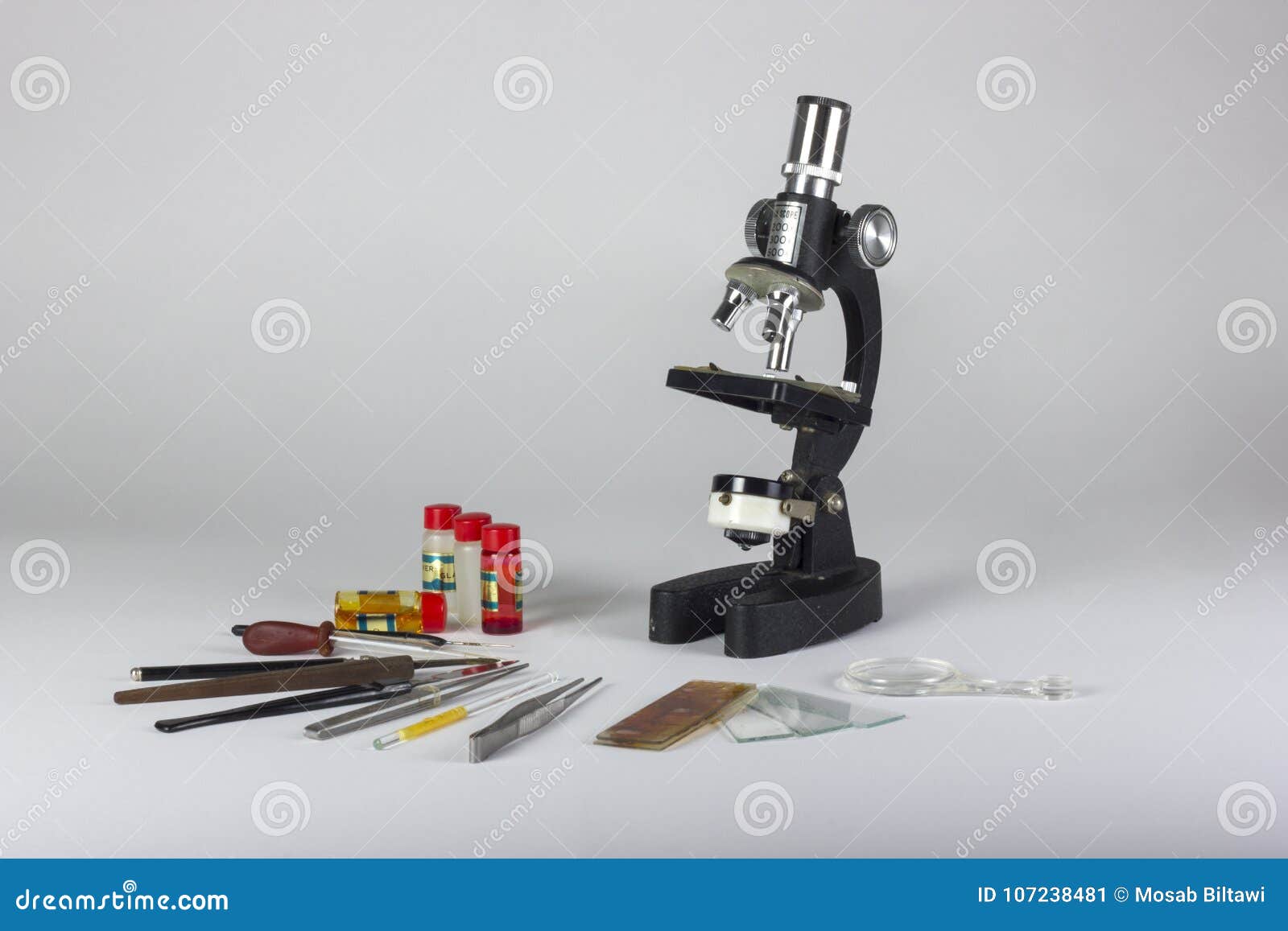 Old Microscope Kit Isolated on White Background Stock Image - Image of ...