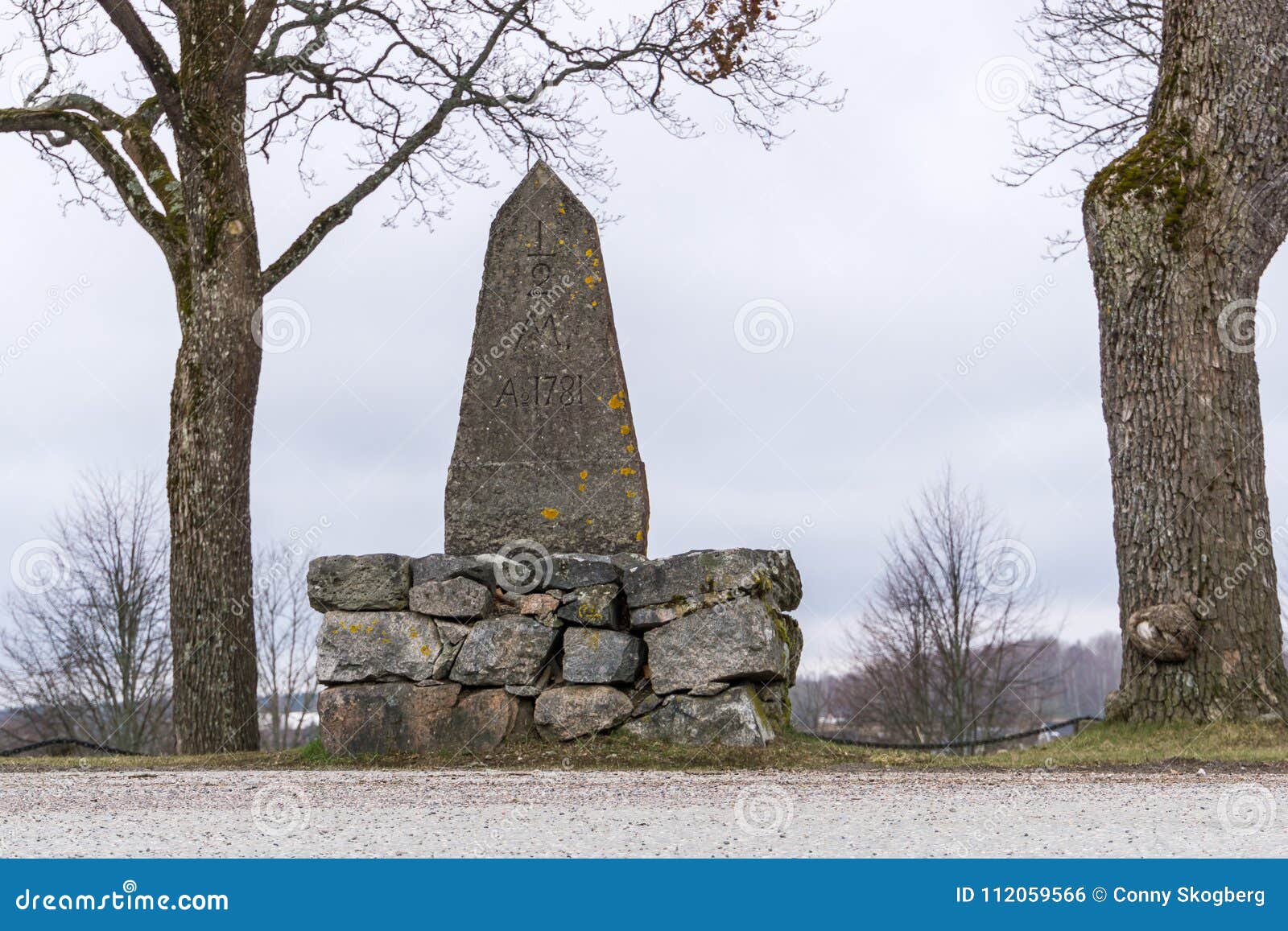 An Old Milestone in Granit Stone with Text 1781 Stock Photo - Image of ...