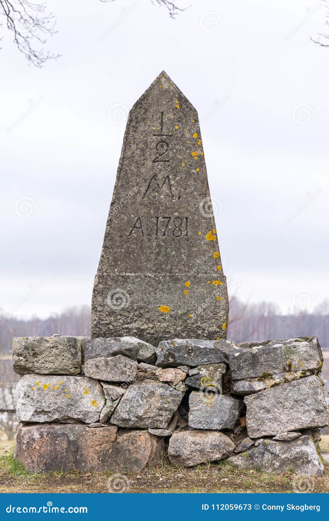 An Old Milestone in Granit Stone with Text 1781 Stock Image - Image of ...