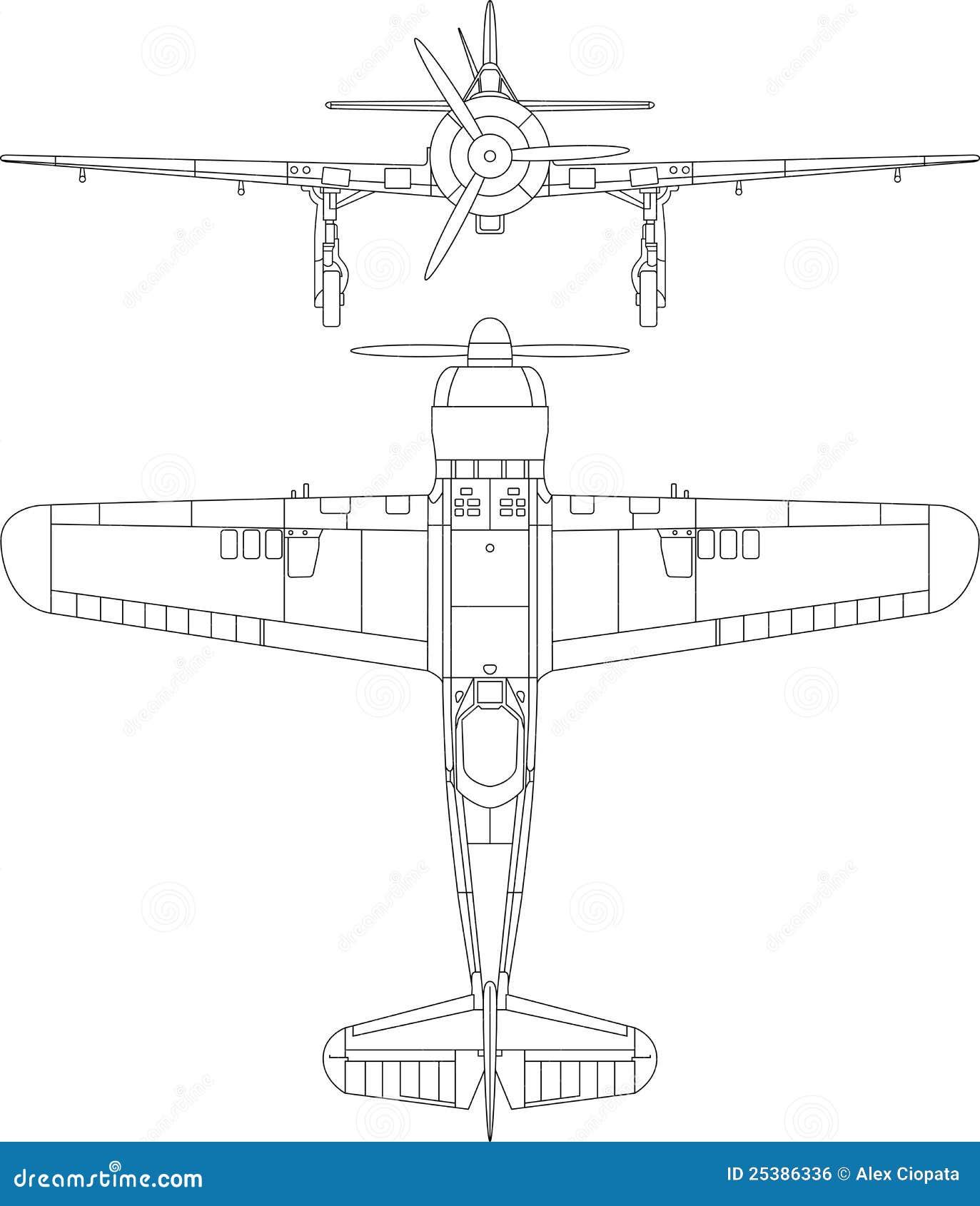 Military Airplane. Top, Side, Front View Of Aircraft. 3d Isolated ...