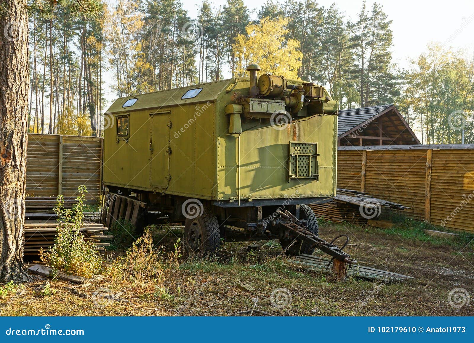 Old Military Trailer with a Courtyard in the Yard Stock Photo - Image ...