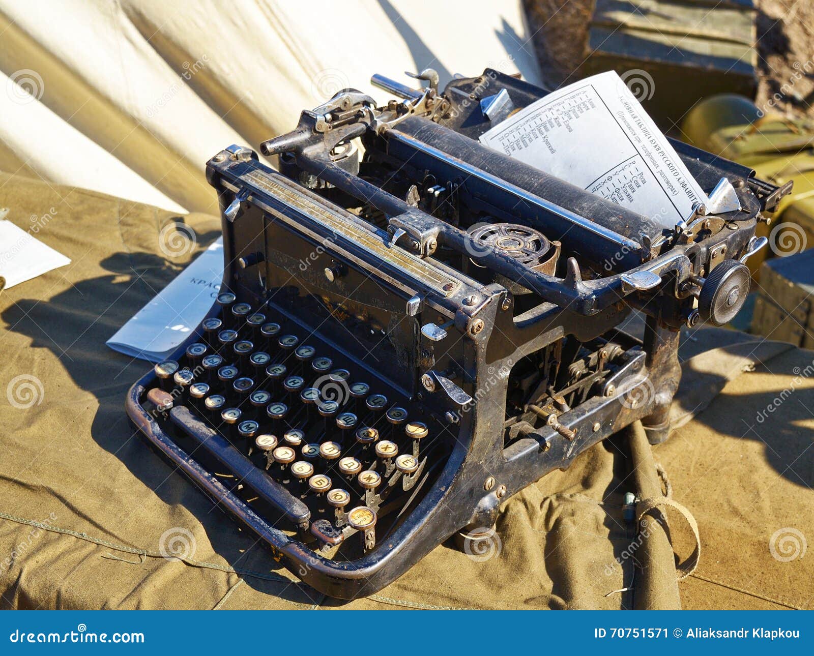 An old military typewriter stock image. Image of text - 70751571