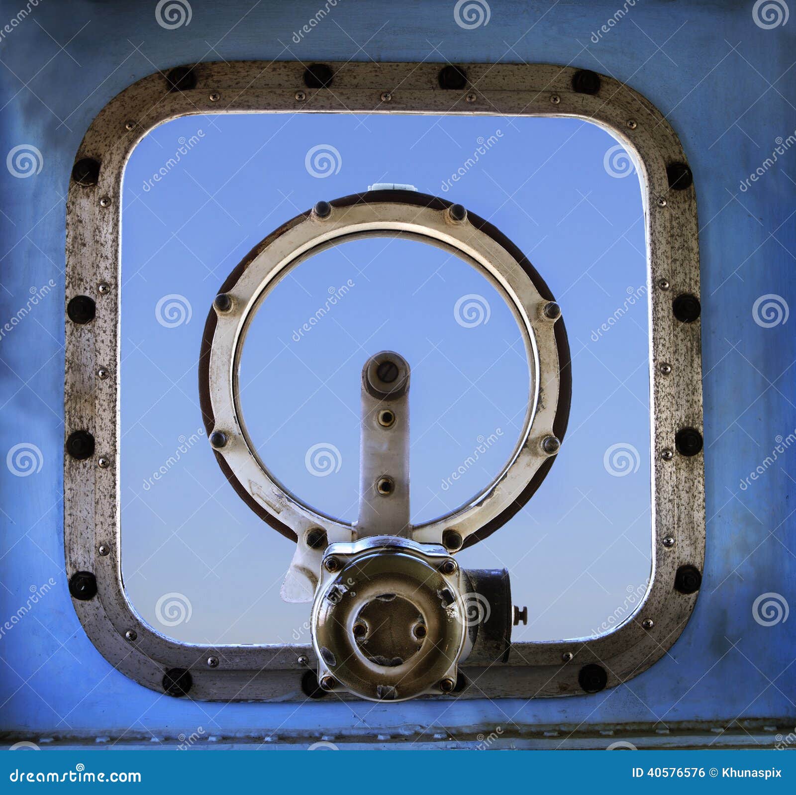 Old Military War Ship Window Against Blue Sky Background Use for Stock ...