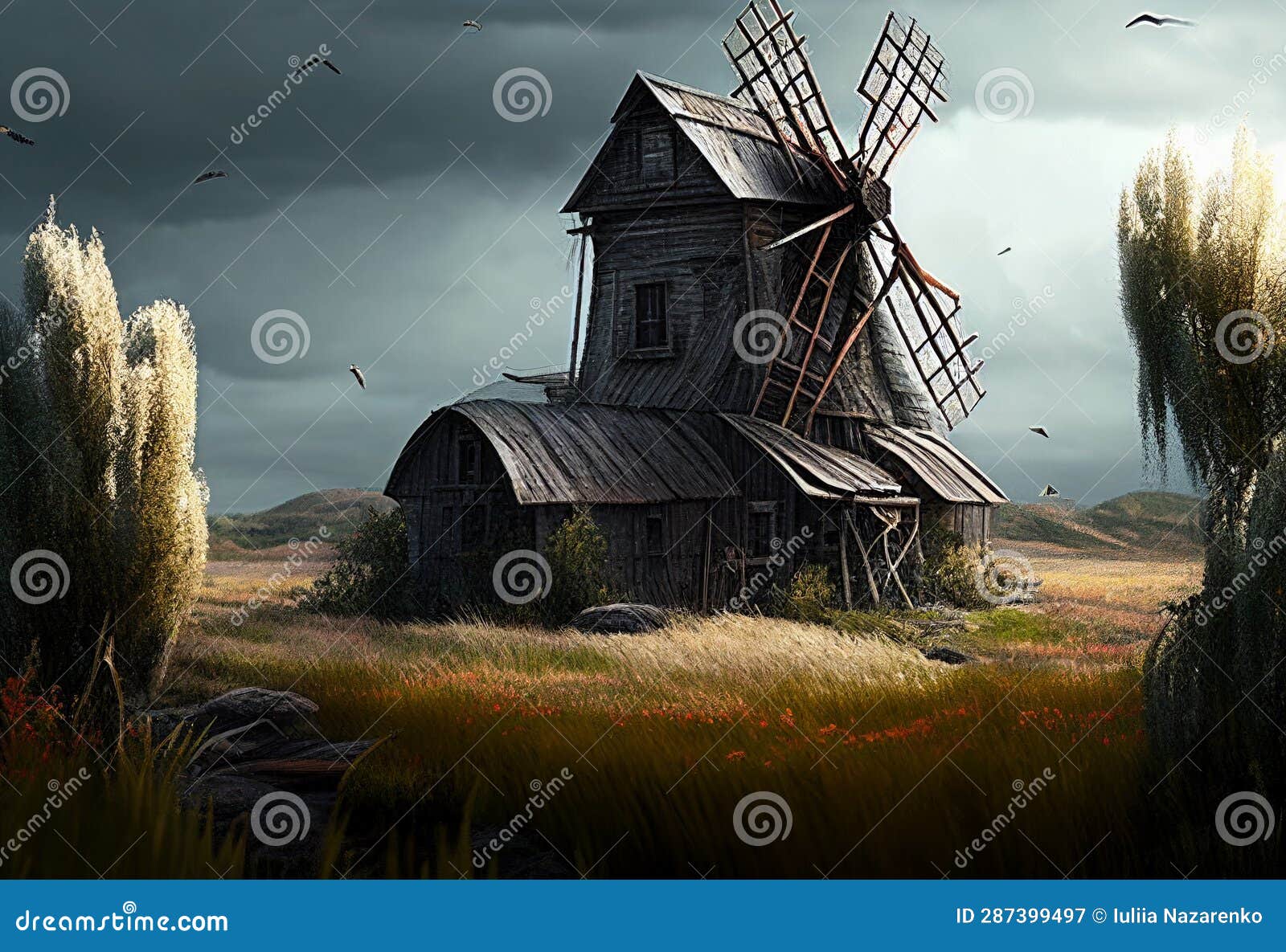 Old Mill in the Field. AI Generated Stock Image - Image of river ...