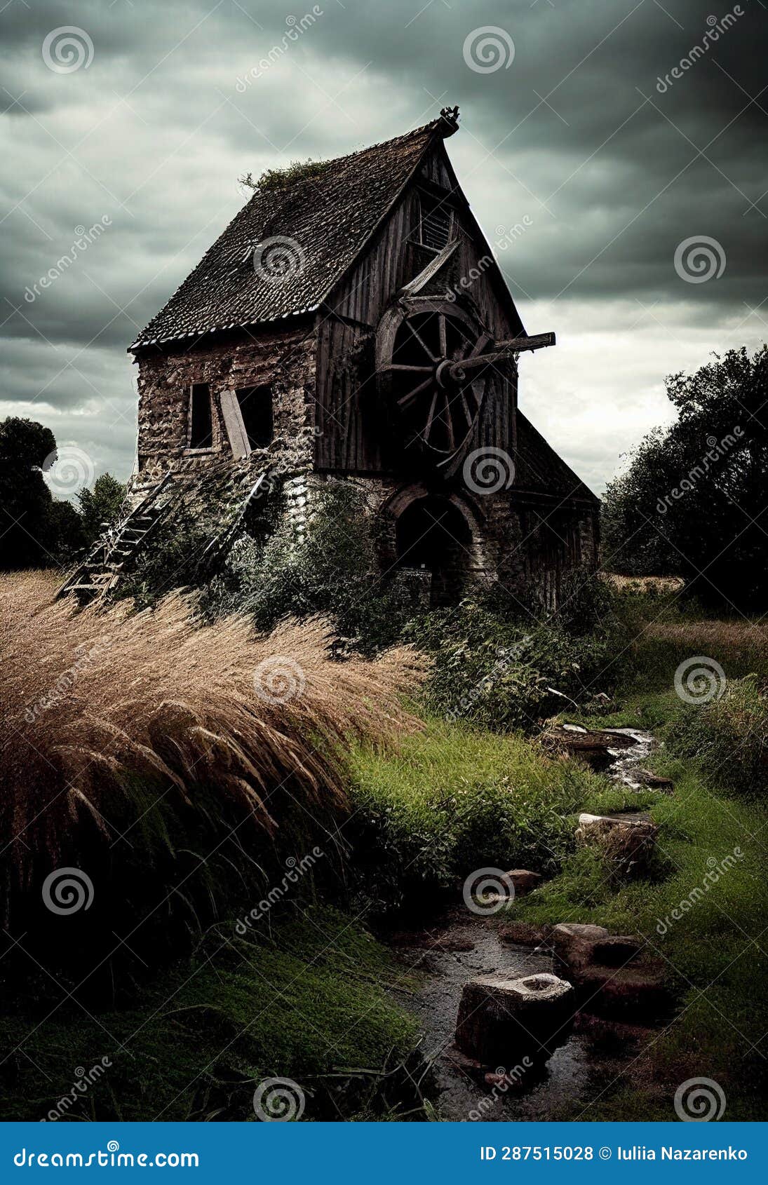 Old Mill in the Field. AI Generated Stock Photo - Image of serene ...