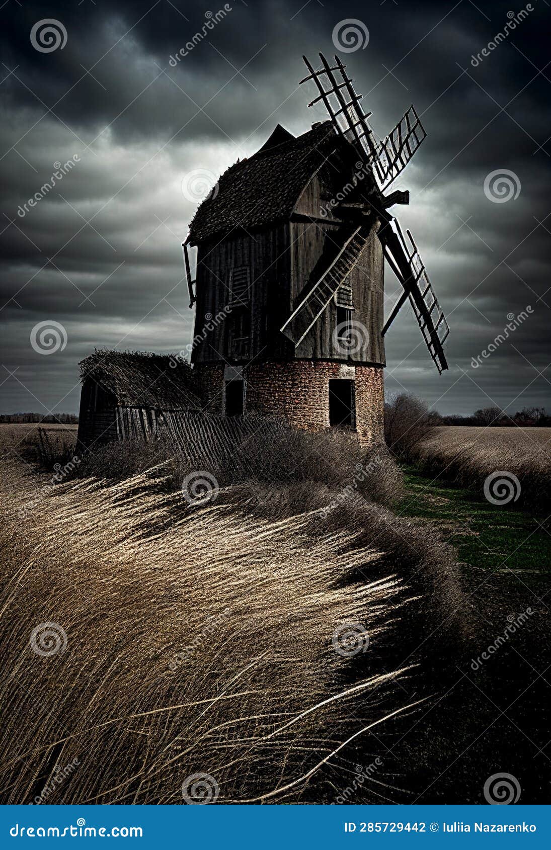 Old Mill in the Field. AI Generated Stock Illustration - Illustration ...