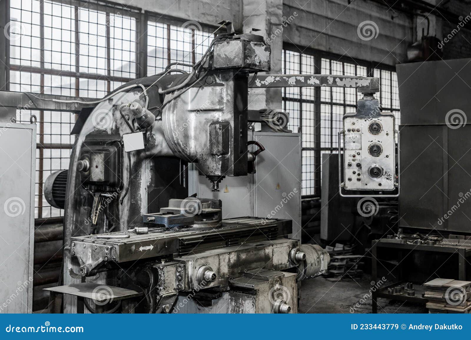 Old Milling Machine with Control Panel Equipment and Tools for Metal ...