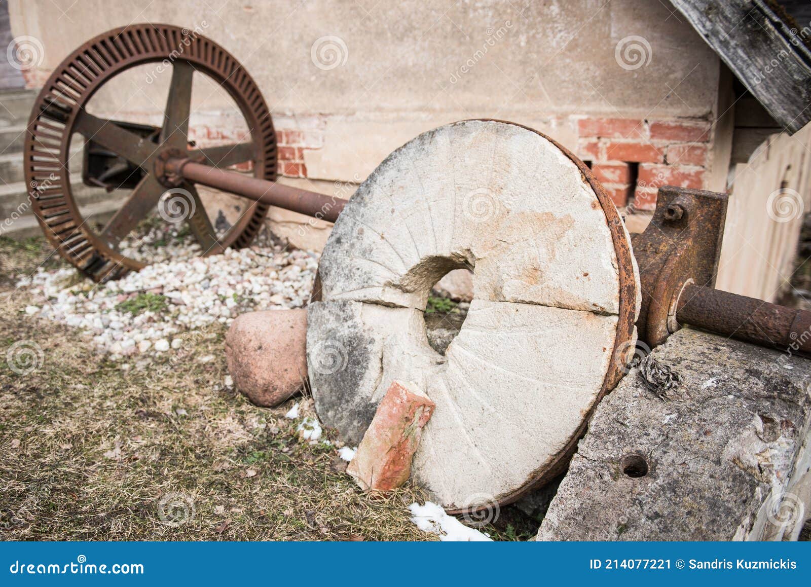 Old millstone at the mill stock image. Image of equipment - 214077221