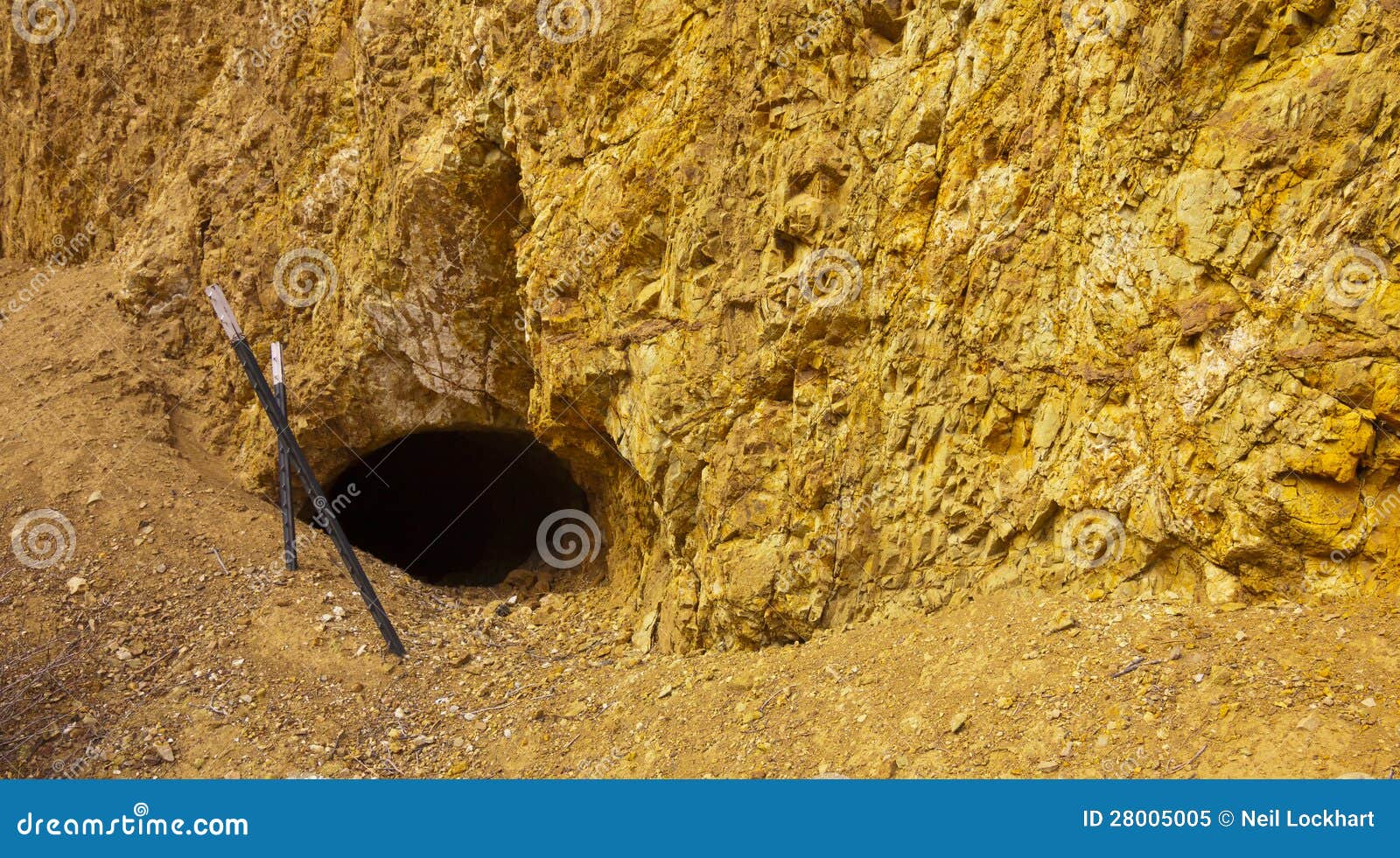 Mine Entrance Barred By Warnbing Sign On A Barbed Wire Fence And A ...