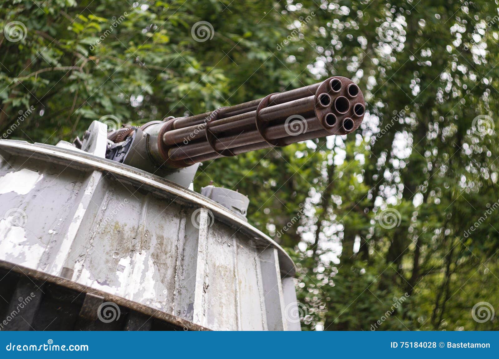 Old minigun on stand stock photo. Image of jungle, arms - 75184028