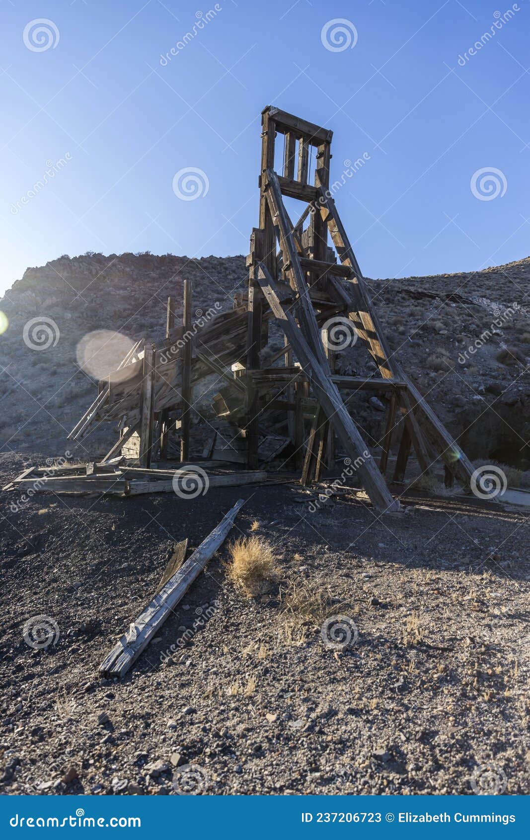 Old Mining Equipment Timbered Headframe Set into a Hill Stock Image ...