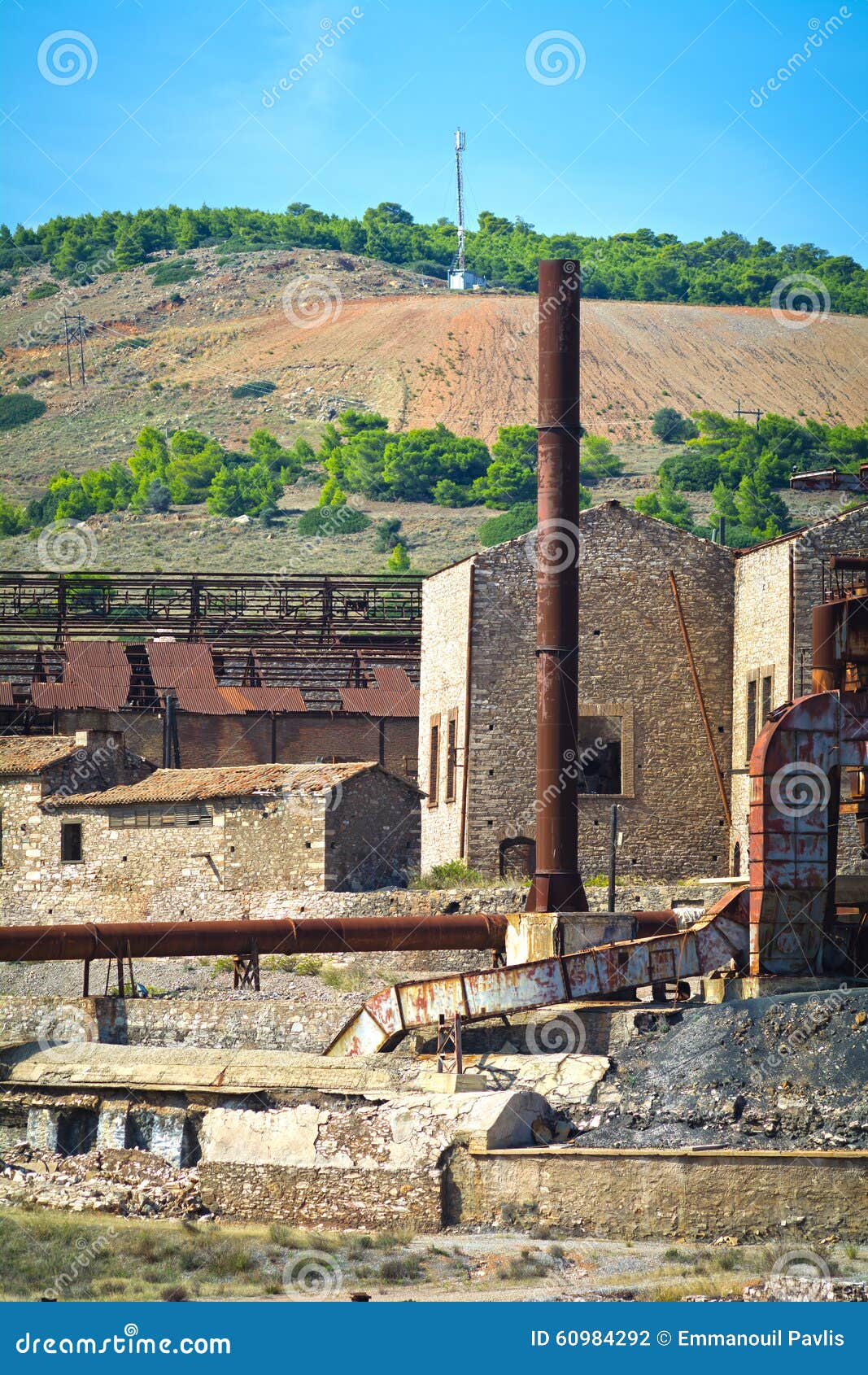 Old mining factory stock photo. Image of lavrion, chimney - 60984292