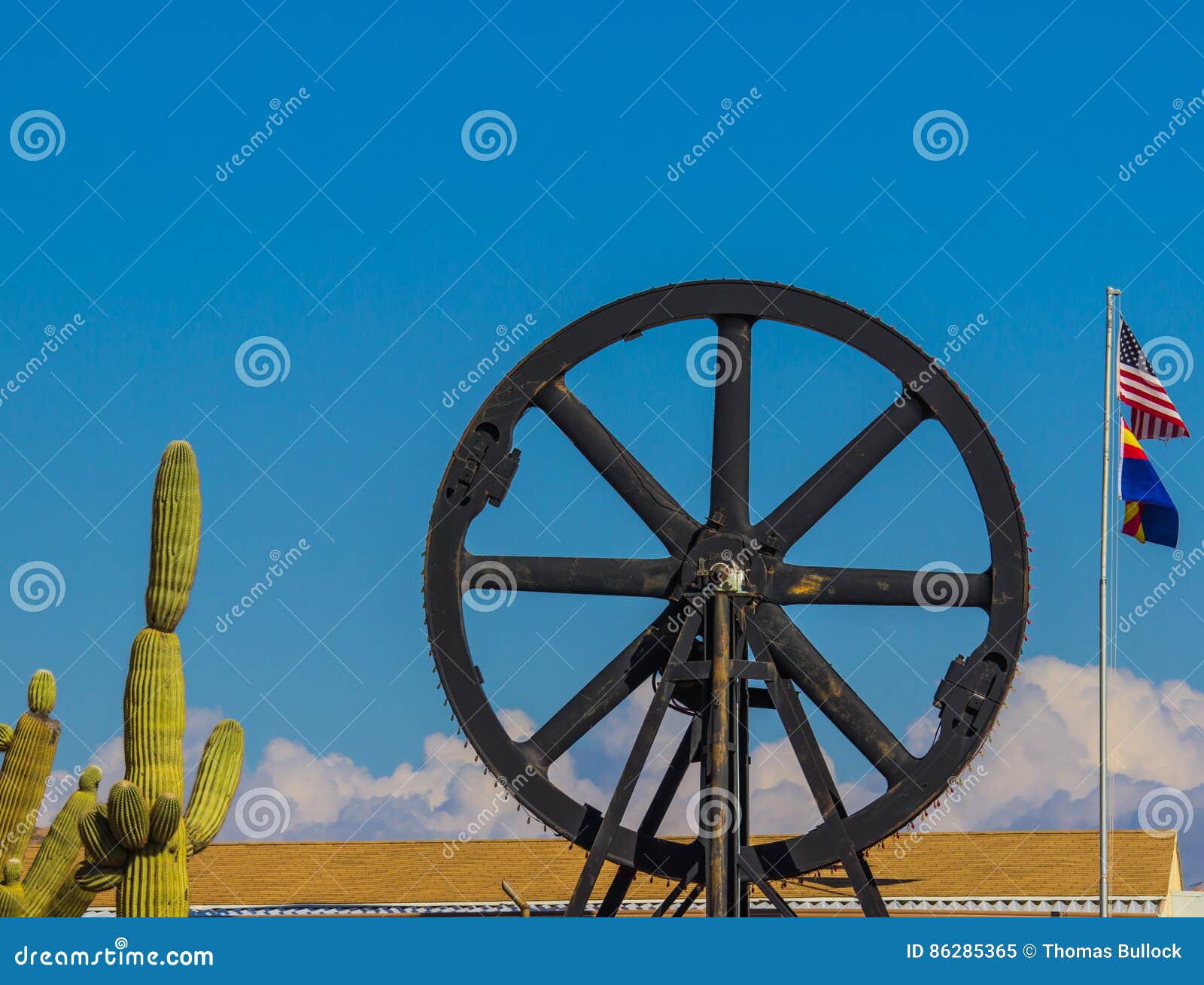 Old Mining Wheel in Arizona Desert Stock Image - Image of wheel, huge ...