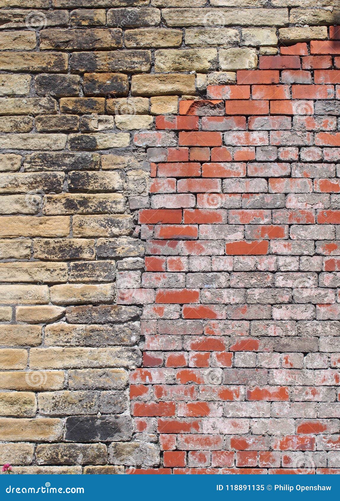 Old Mixed Brown Stone and and Brick Patched and Repaired Wall Stock ...