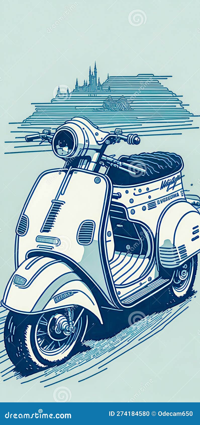 Old model motorized vespa stock illustration. Illustration of engine ...