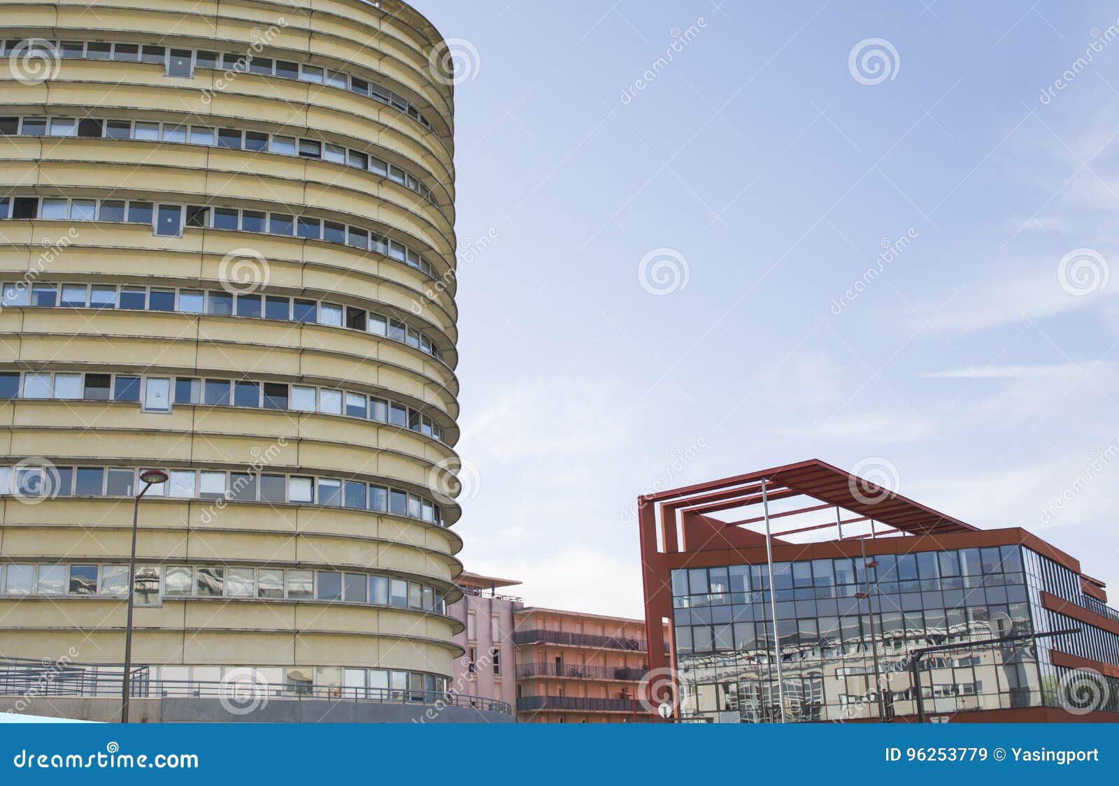 Old and Modern Red Buildings with Glass Windows Stock Image - Image of ...