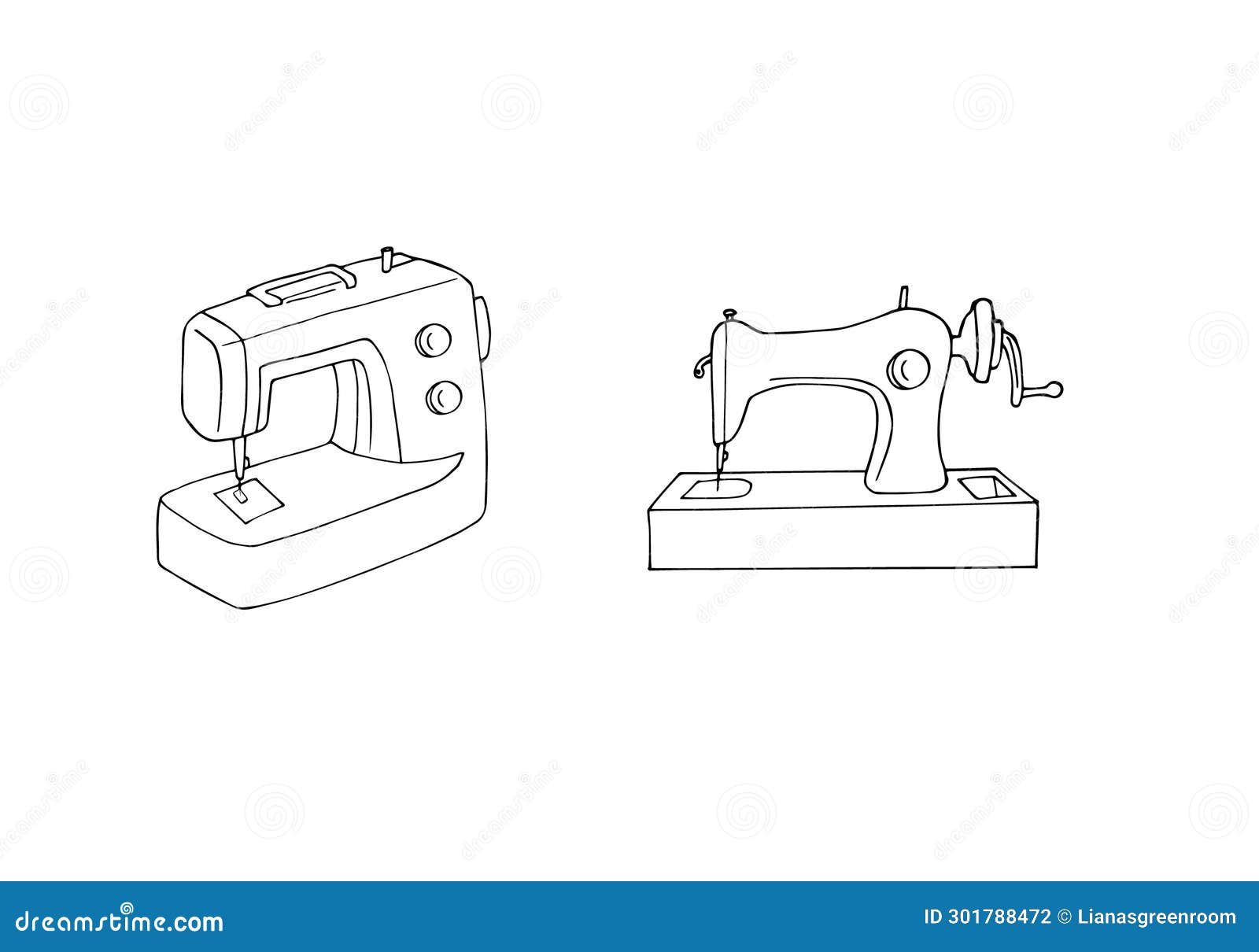 Old and Modern Sewing Machine Hand-drawn Illustration in Doodle Style ...