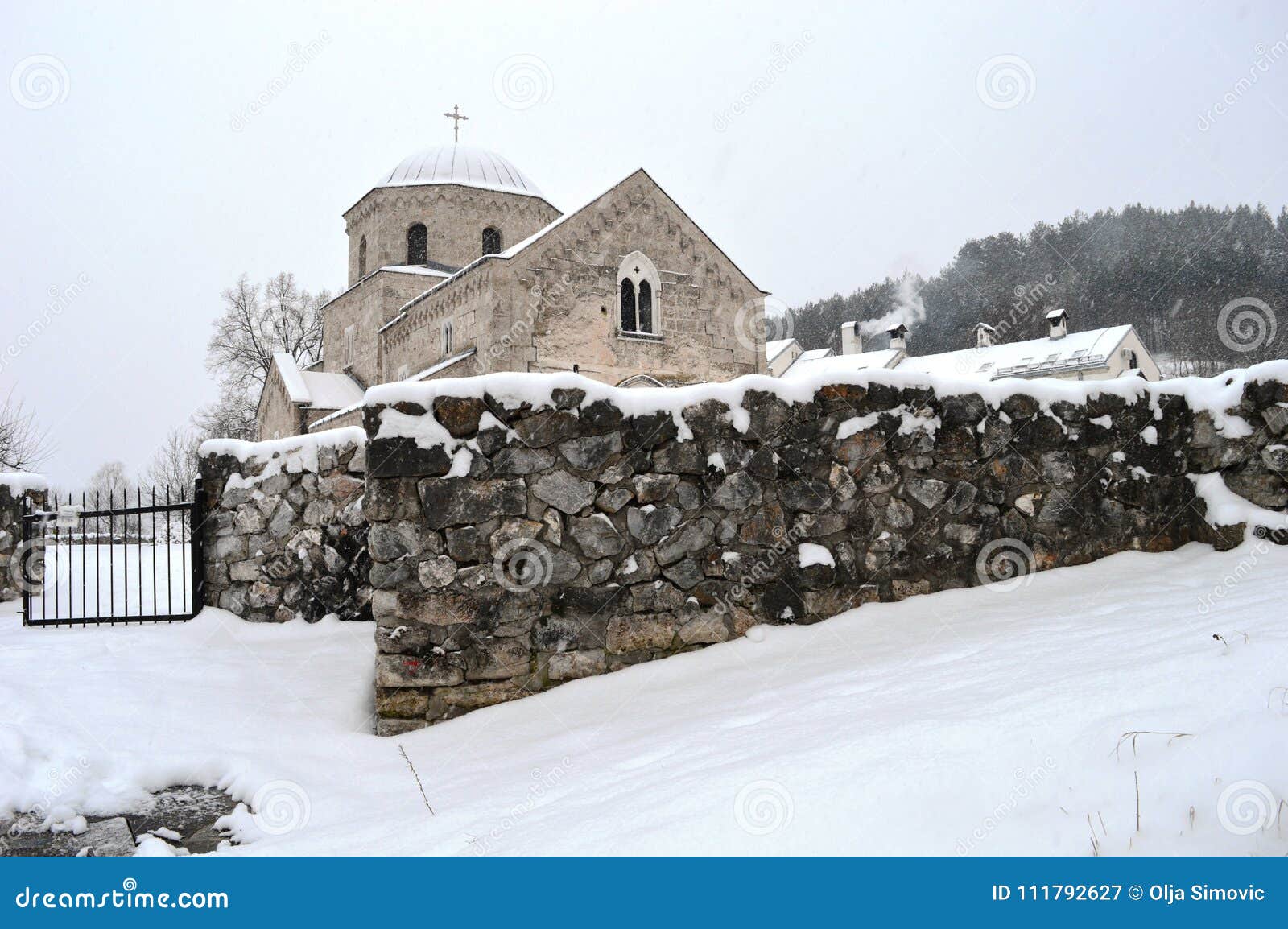 An Old Monastery in the Snow Stock Image - Image of tree, snow: 111792627