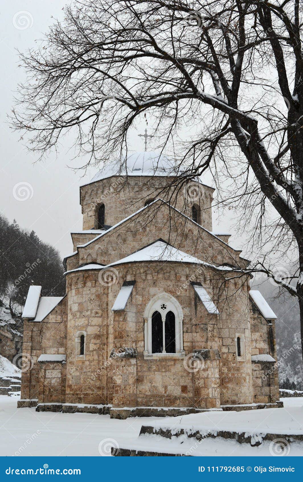 An Old Monastery in the Snow Stock Image - Image of plant, color: 111792685
