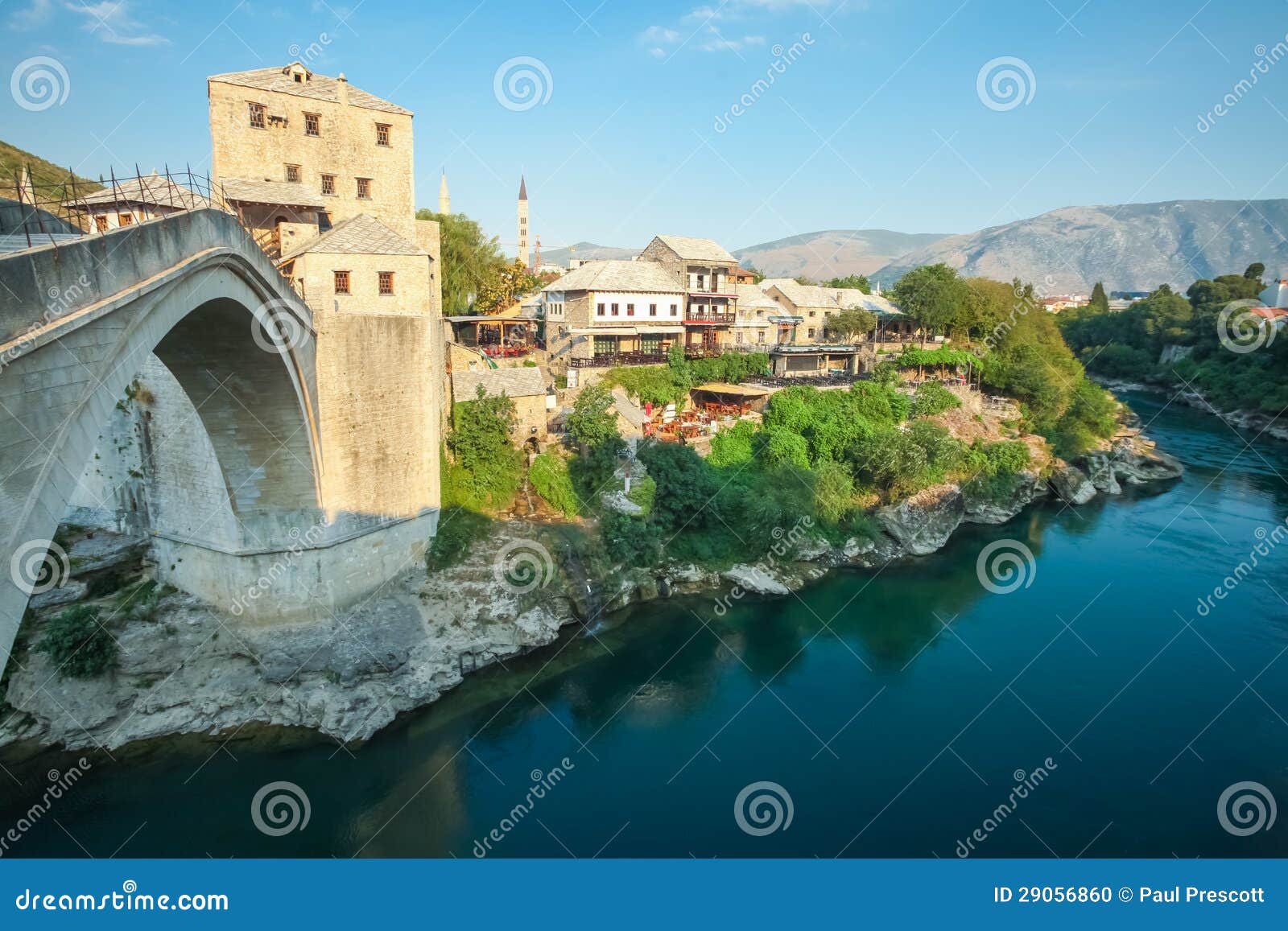 Old Mostar Bridge Over the Neretva River Stock Photo - Image of mostar ...