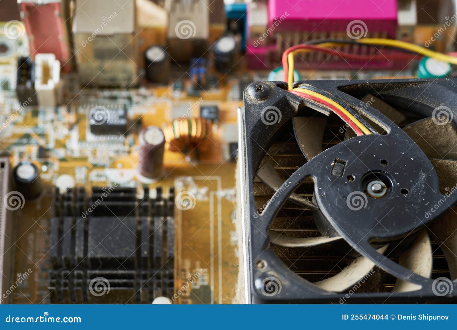 Old Motherboard Covered in Dust and Dirt. Close-up. Stock Photo - Image ...