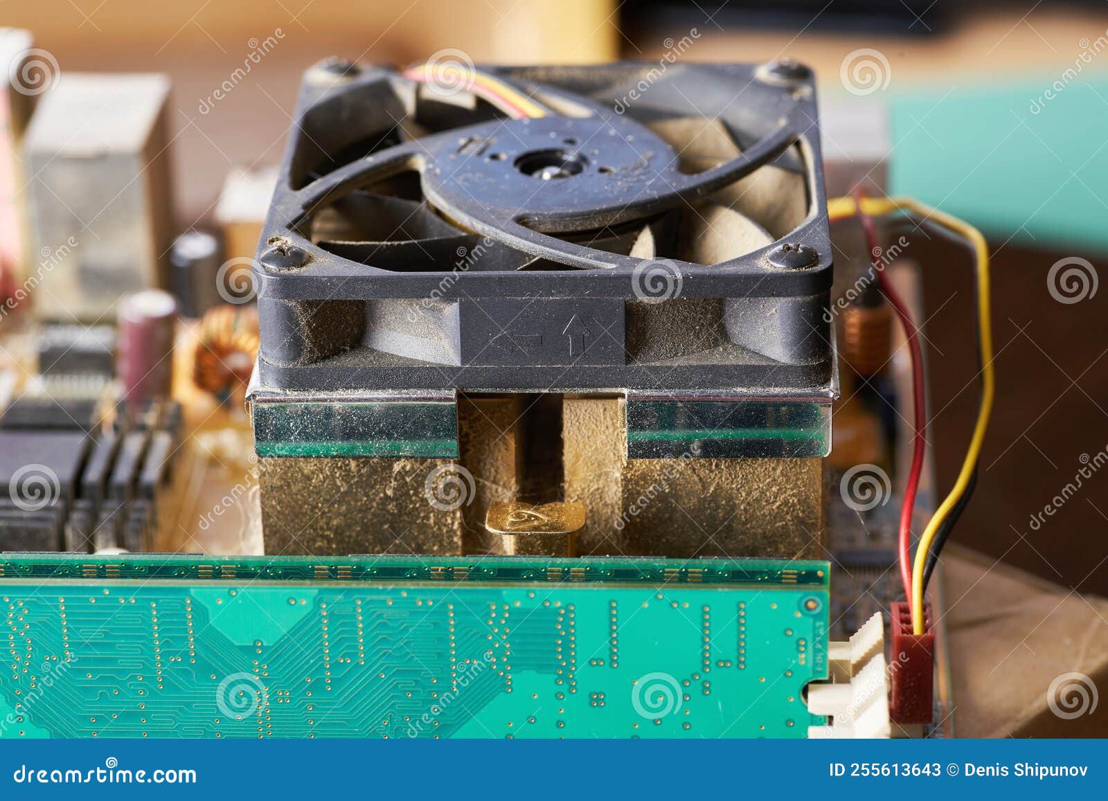 Old Motherboard Covered in Dust and Dirt. Close-up. Stock Image - Image ...