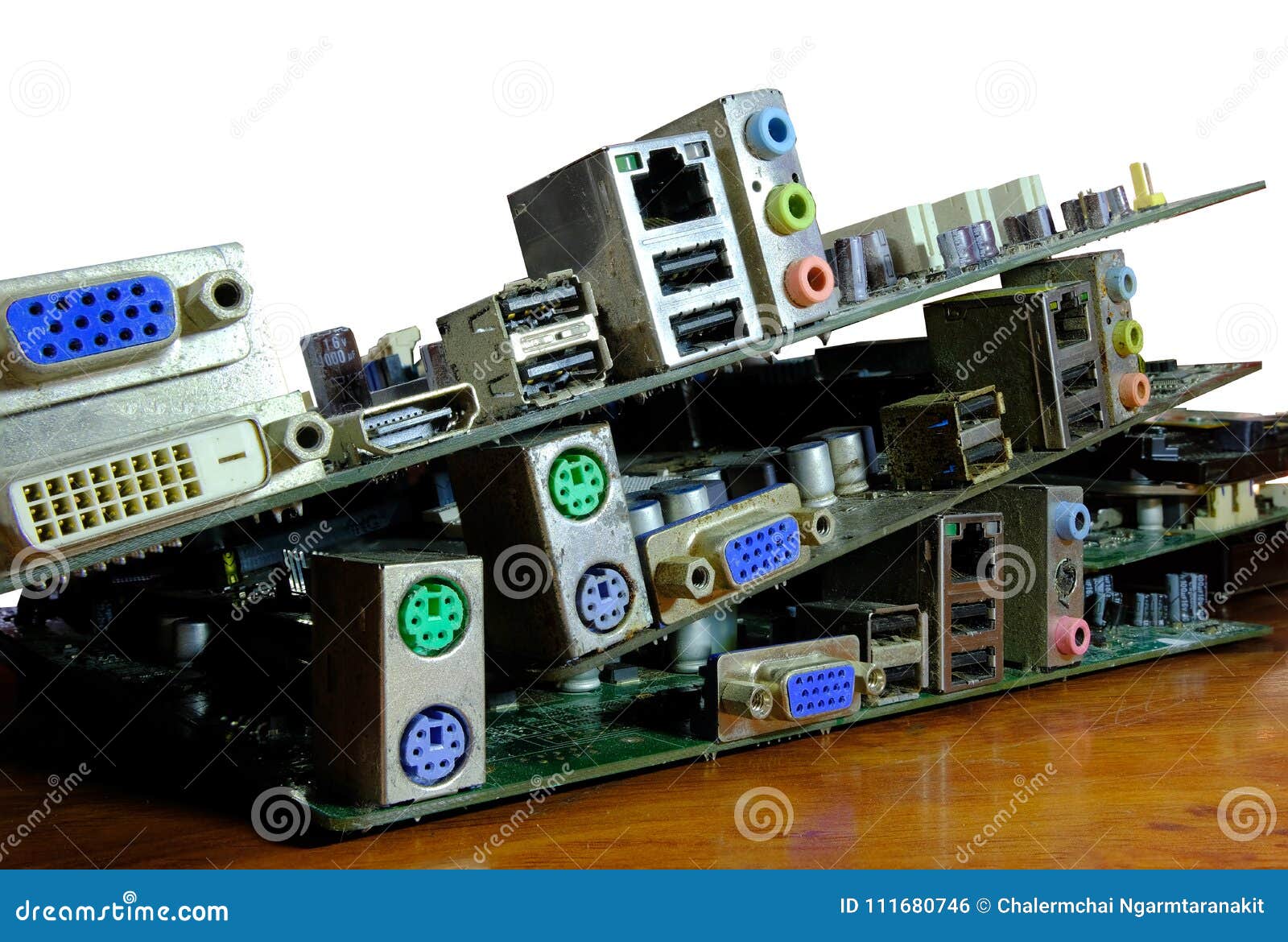 Old Motherboard Dirty and Broken with Clipping Path Stock Photo - Image ...